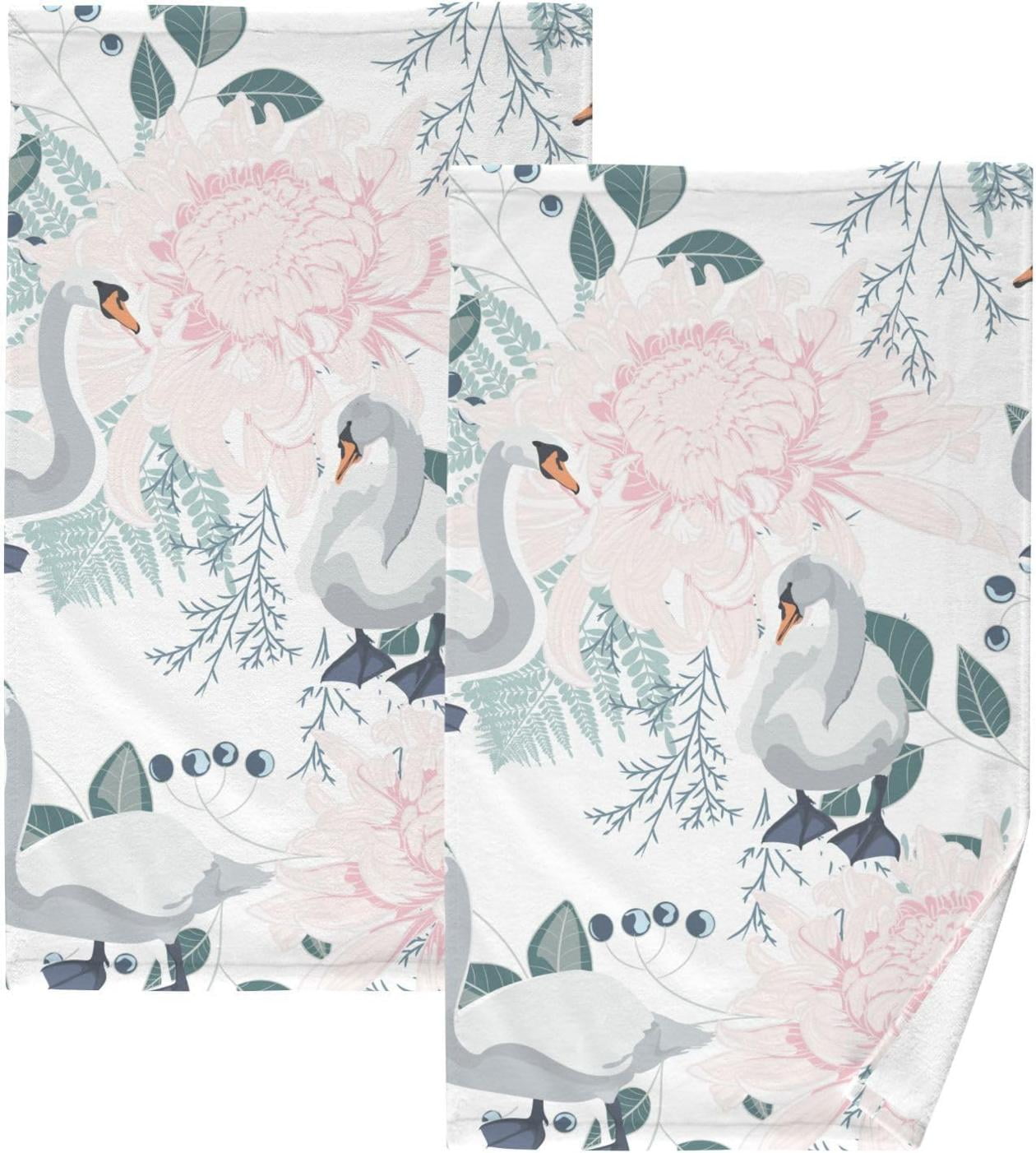 Coolnut Swan Floral Patterned Hand Towels 2 PCS, Cotton Bath Towel for ...