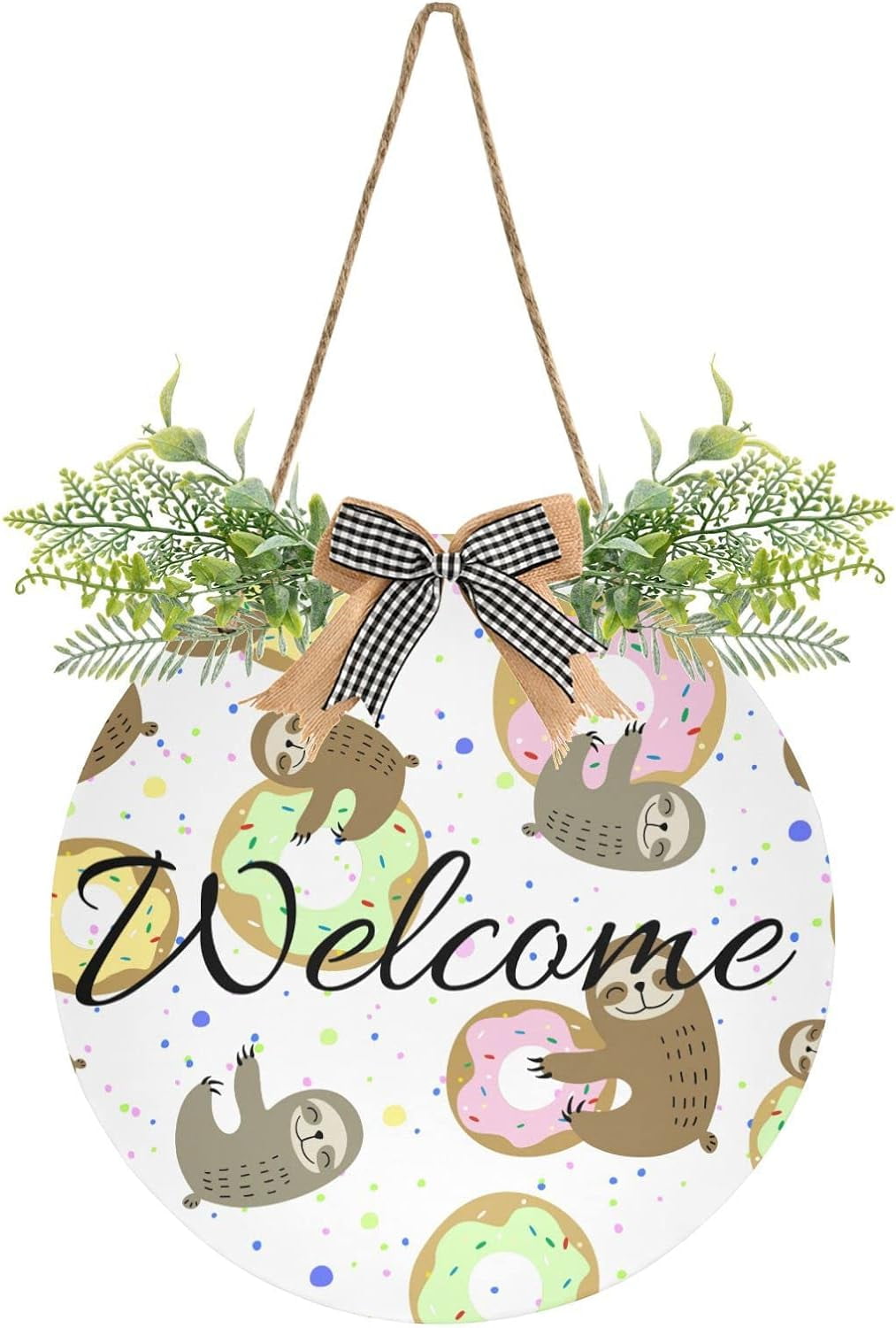 Coolnut Sweet Doughnuts Sloth Welcome Sign for Front Door, Round Sign ...