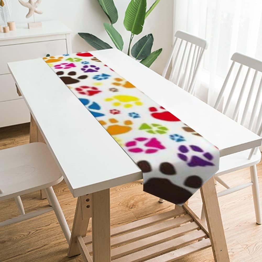 Coolnut Table Runner 13"x90", Color Animal Paw Prints Washable Table ...