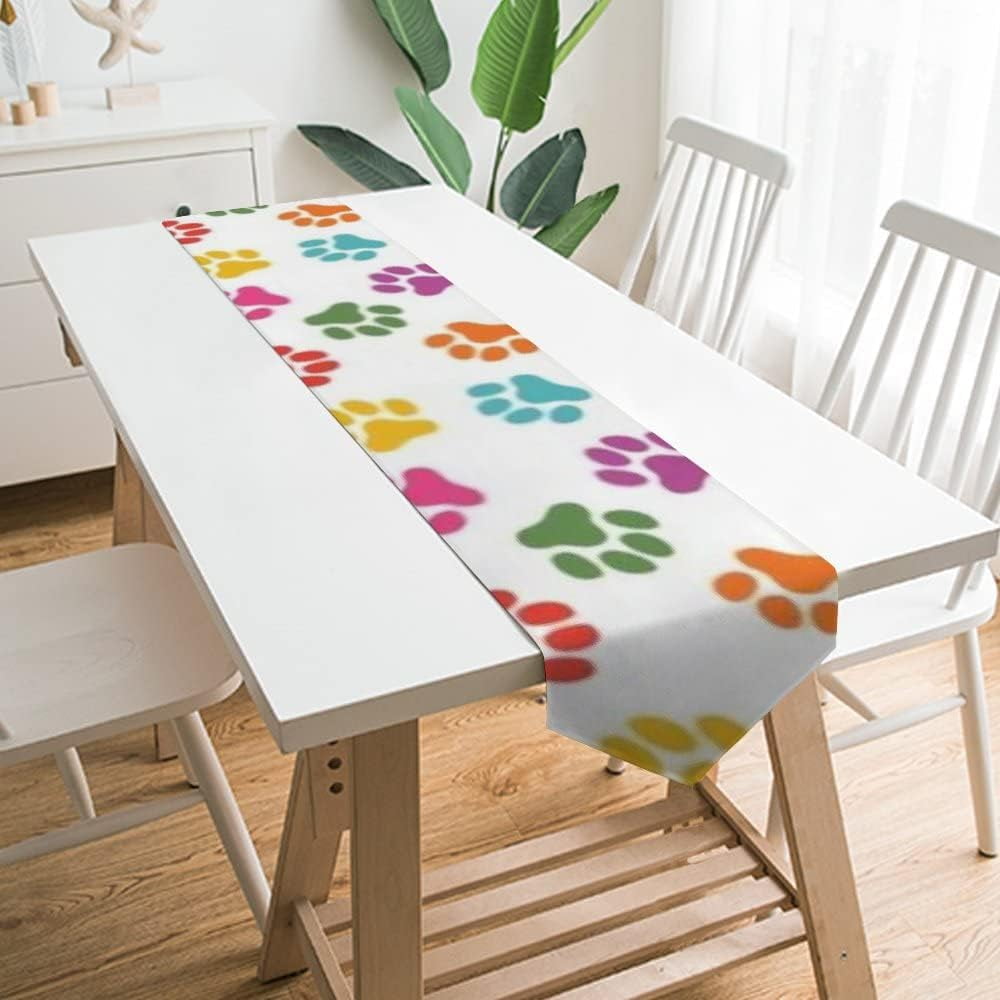 Coolnut Table Runner 13"x90", Dog Paw Prints Pattern Washable Table ...