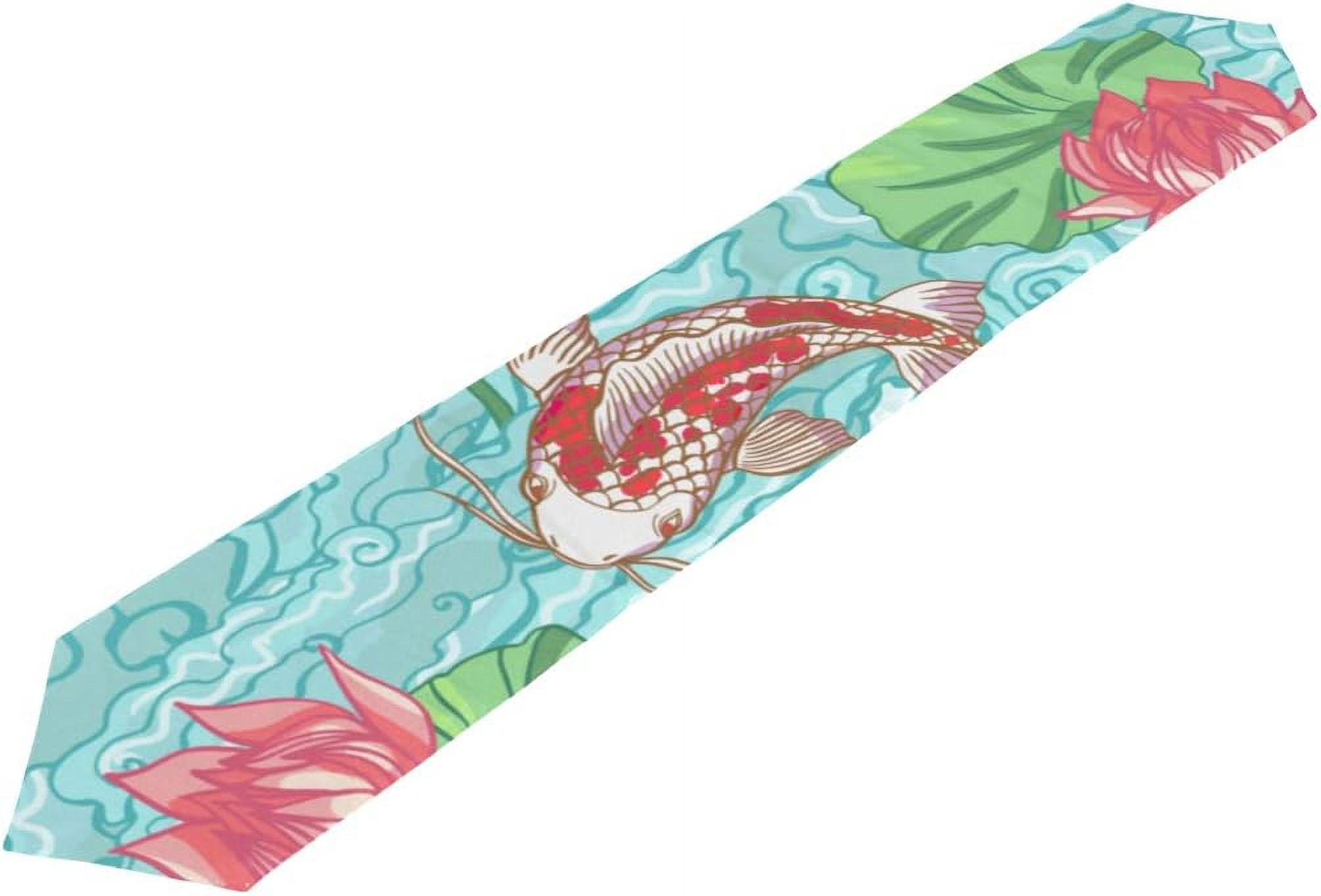 Coolnut Table Runner 13"x90", Koi Carp Fish Swim in Pound Washable ...