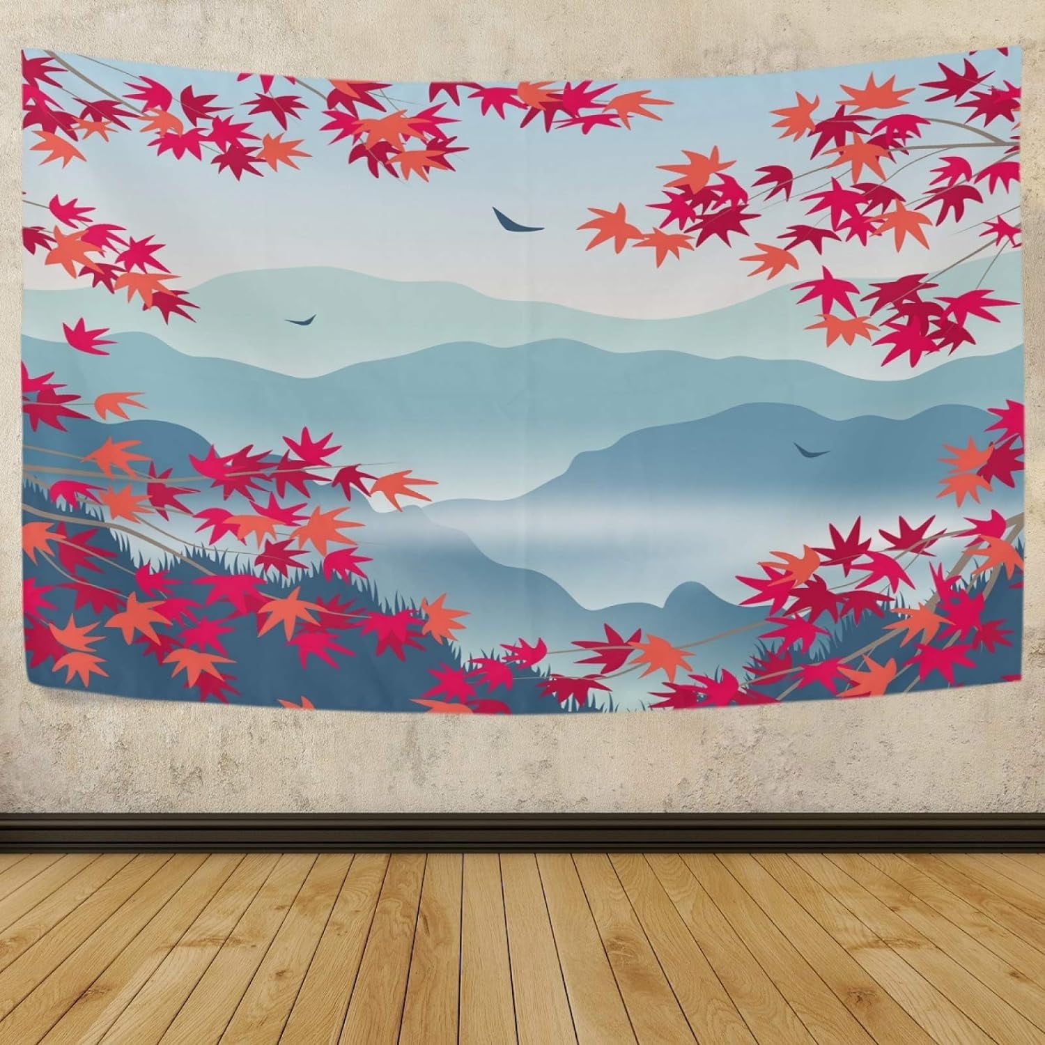 Coolnut Tapestry Wall Hanging Autumn Landscape Blue Foggy Mountains ...