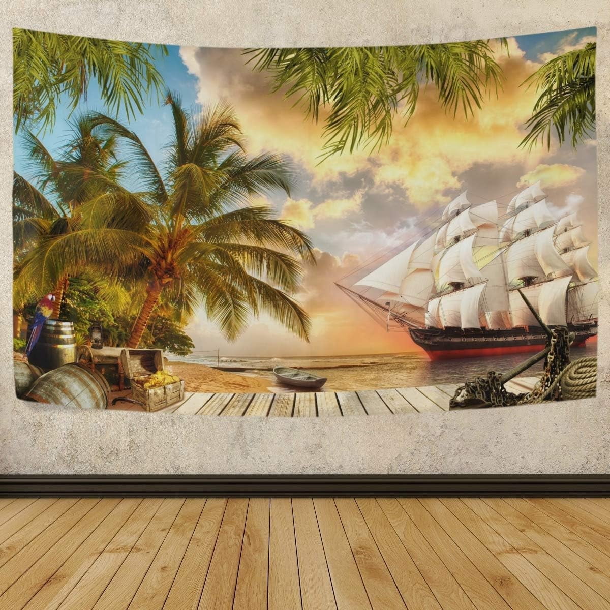 Coolnut Tapestry Wall Hanging Beach Pirate Ship Tapestry Polyester ...