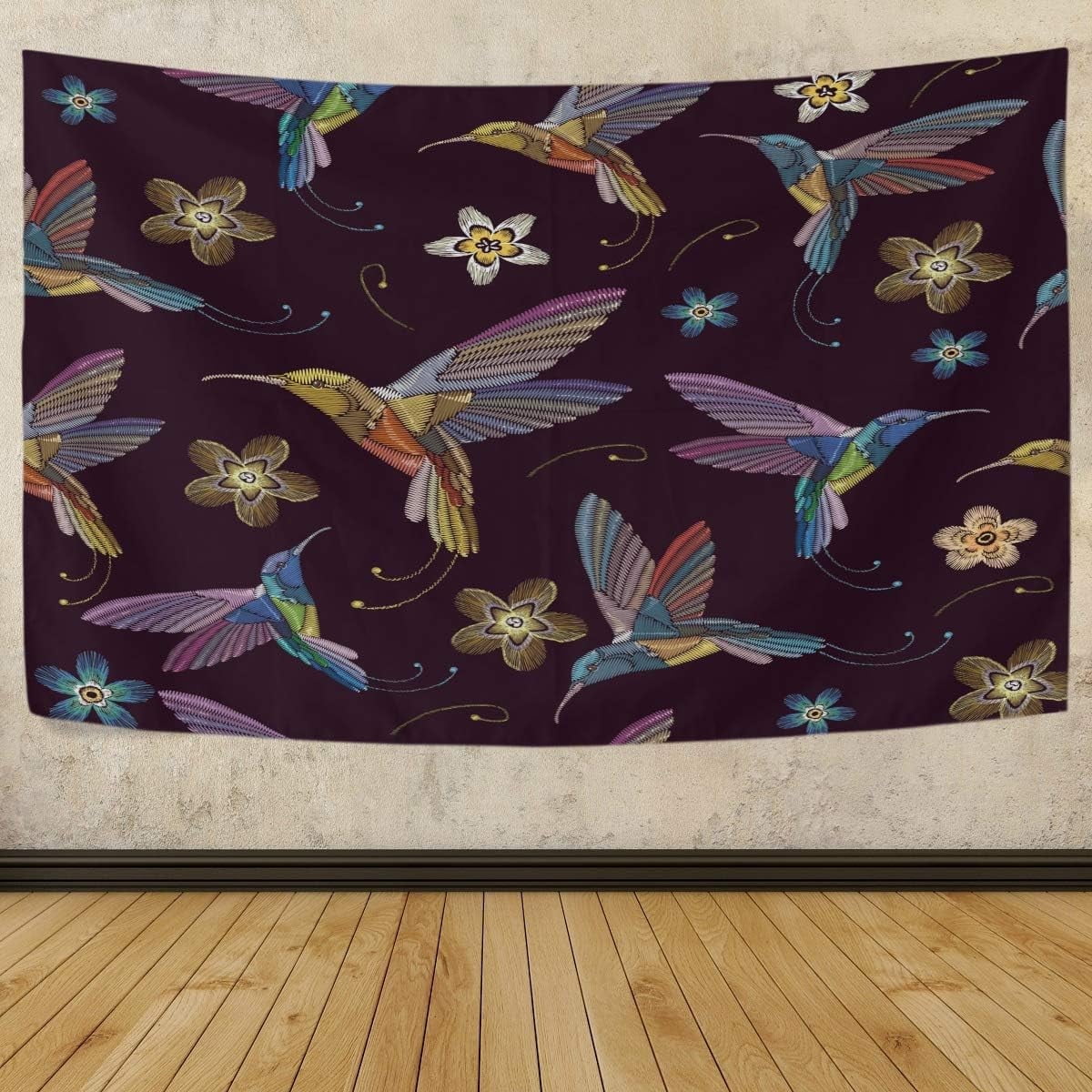 Coolnut Tapestry Wall Hanging Beautiful Hummingbirds Exotic Flowers Embroidery Tapestry Tapestry ...