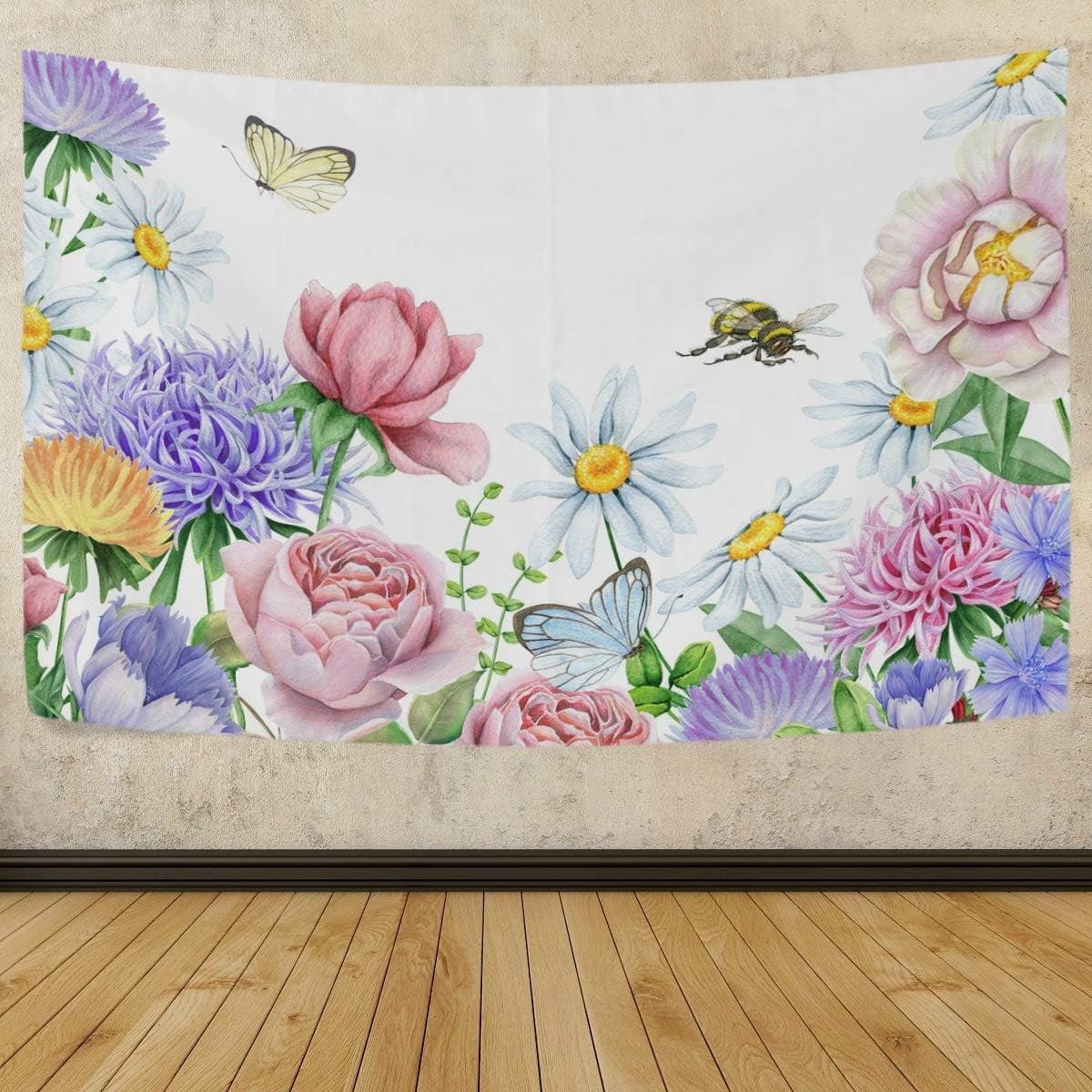 Coolnut Tapestry Wall Hanging Beautiful Watercolor Floral Butterfly ...