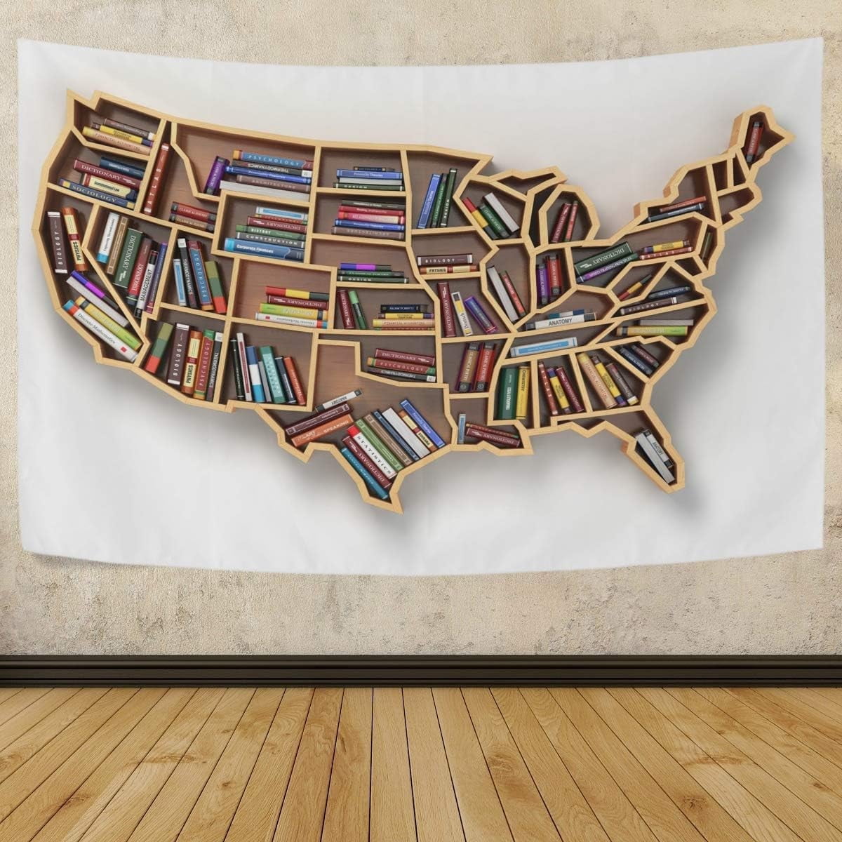 Coolnut Tapestry Wall Hanging Creative Book Shelf American Map Tapestry ...