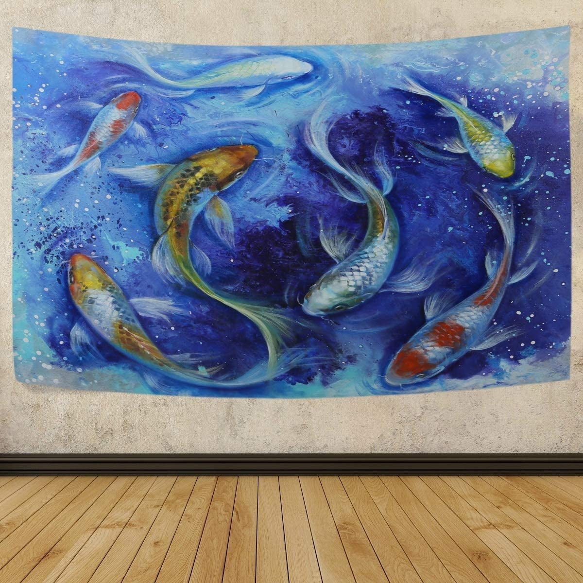 Coolnut Tapestry Wall Hanging Oil Painting Koi Fish Tapestry Polyester ...