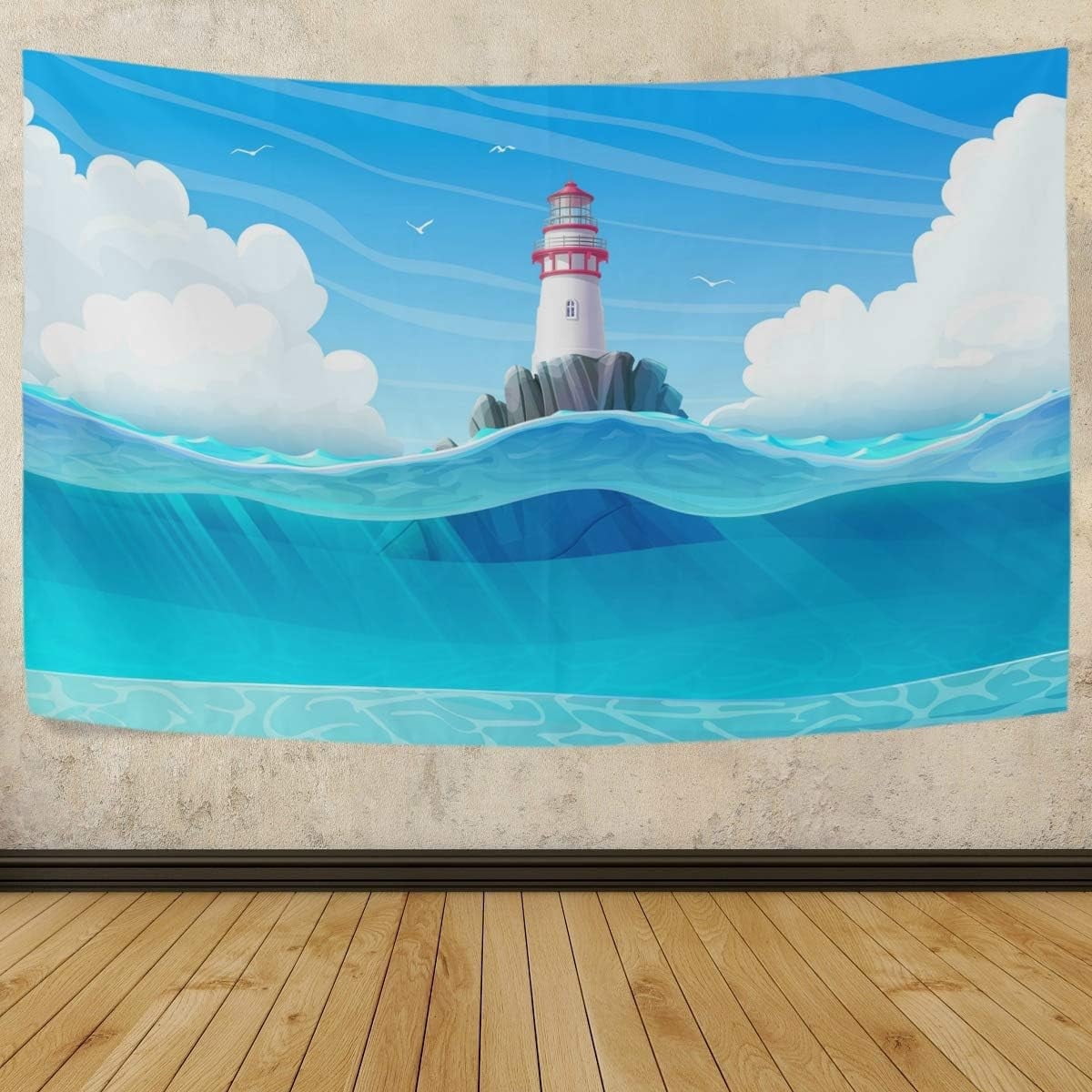 Coolnut Tapestry Wall Hanging Sea Ocean Seascape Lighthouse Wave ...