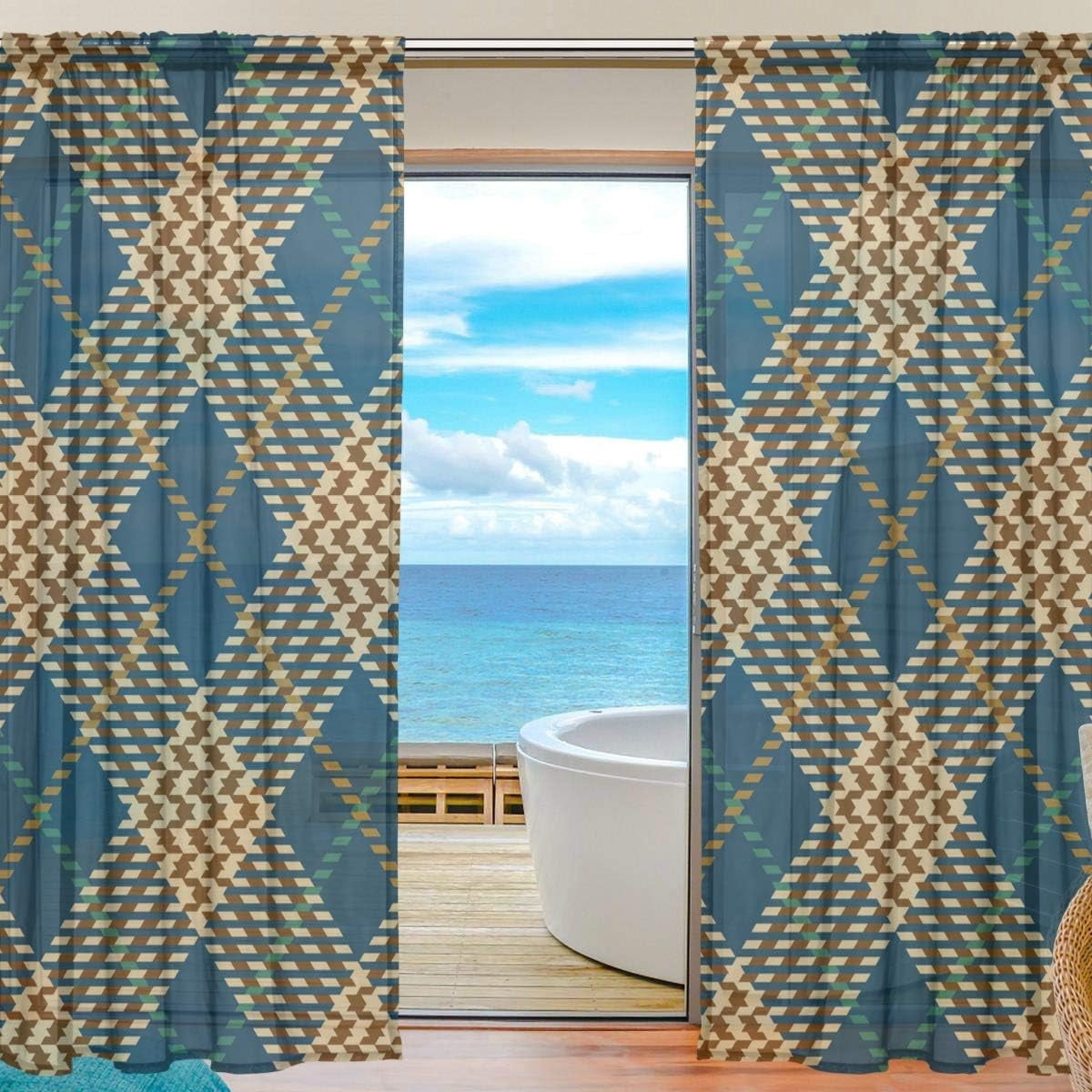 Coolnut Tartan Plaid Seamless Sheer Gauze Door Curtain Window Curtain ...