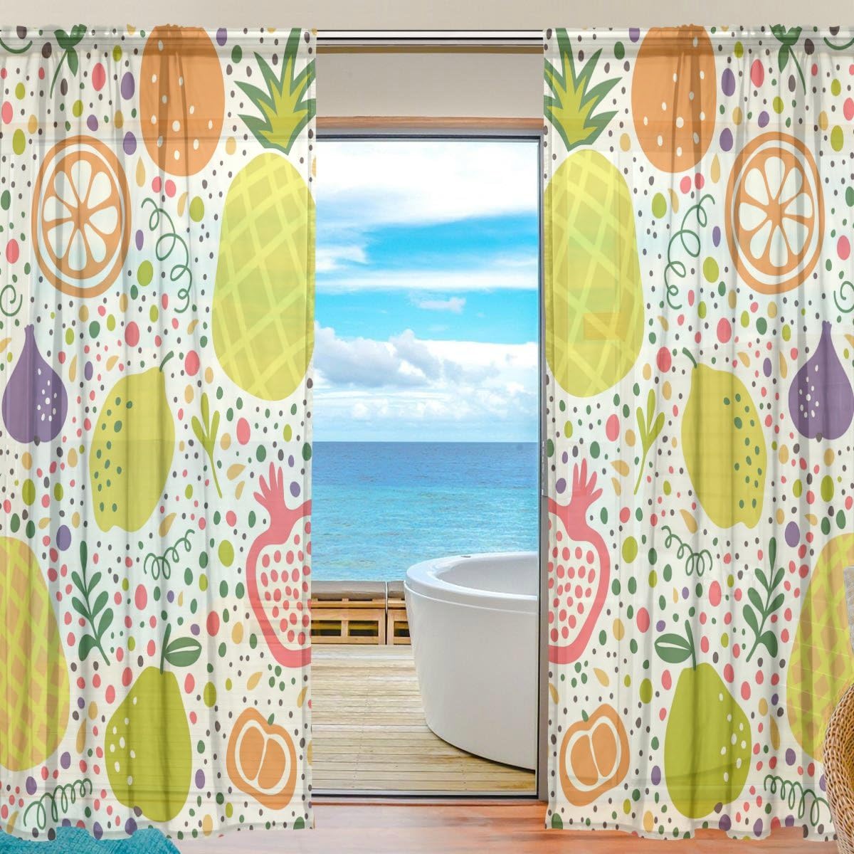 Coolnut Tasty Fruit Pattern Sheer Gauze Door Curtain Window Curtain ...