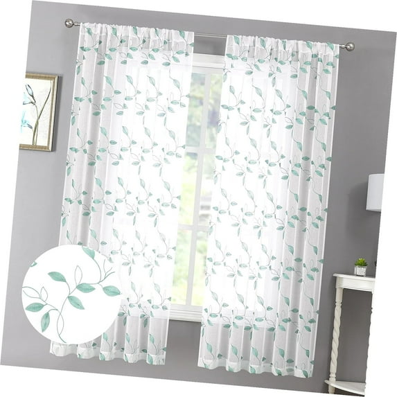 Coolnut Teal Blue Sheer Curtains with Leaves Embroidered Living Room ...
