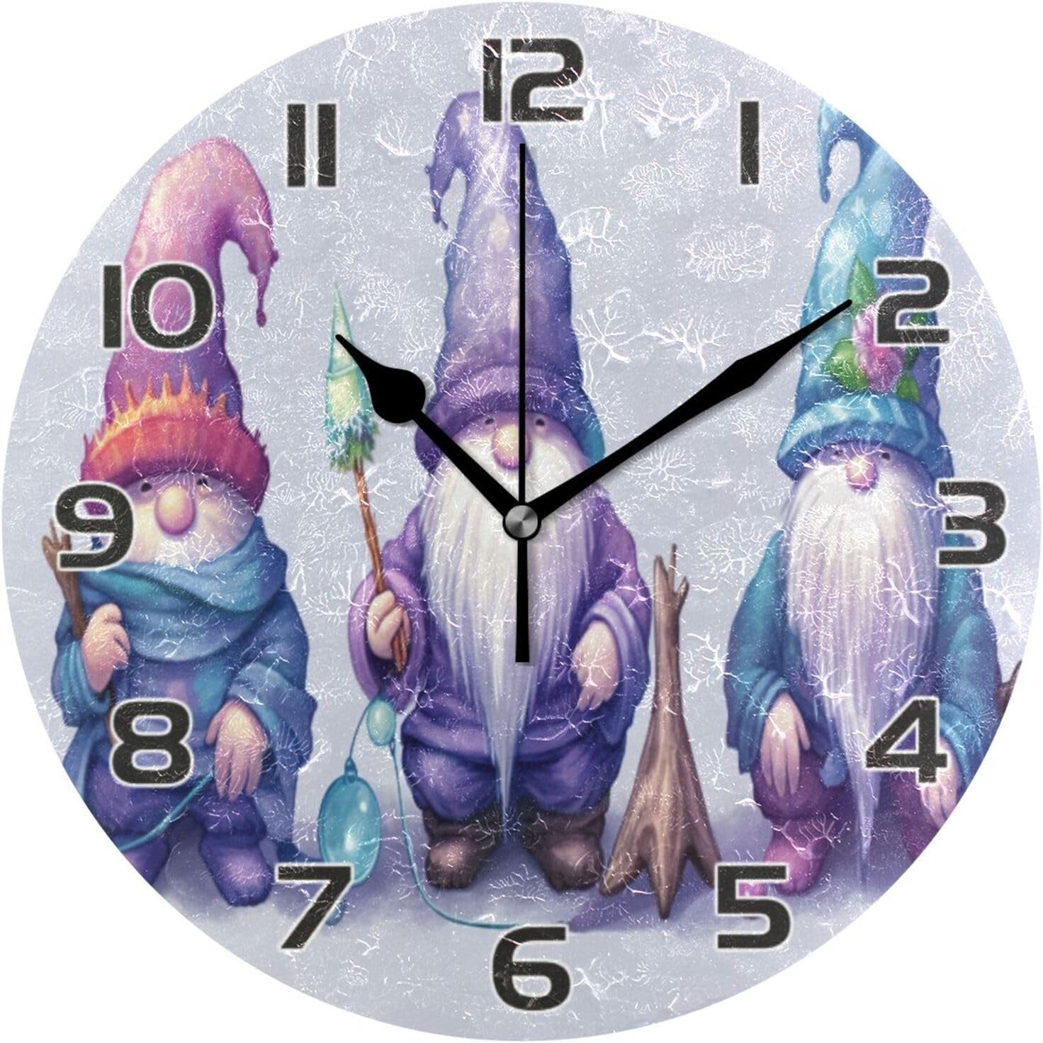 Coolnut Three Cute Gnomes Wall Clock Round Vintage Silent Non Ticking ...
