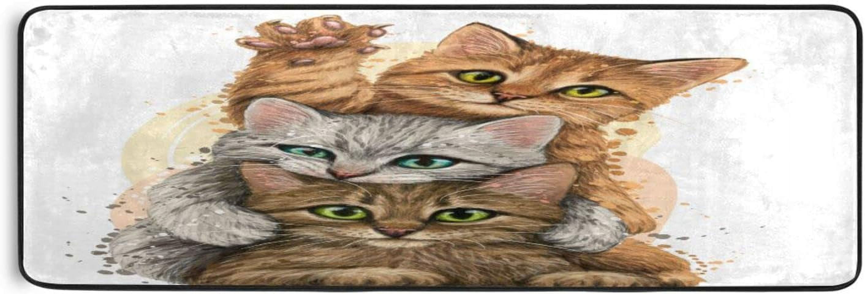 Coolnut Three Cute Kittens Area Rug - 2' x 6' Washable Runner Rugs with ...