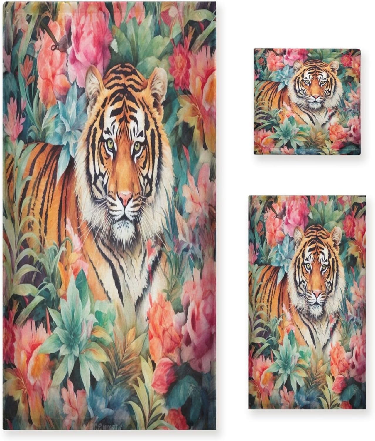 Coolnut Tiger Bathroom Towel Set of 3 with Hand Towel, Wash Cloths ...