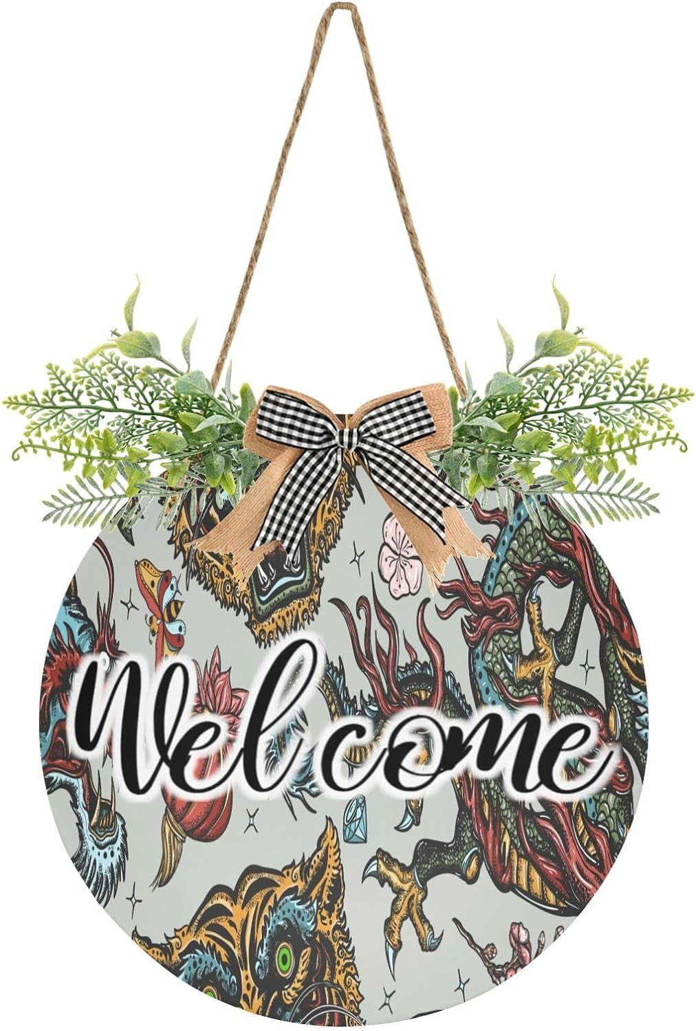 Coolnut Tigers and Dragons Front Door Round, Hanging Welcome Sign ...