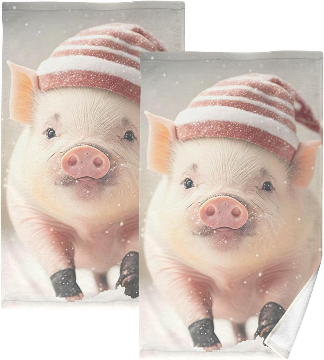 Coolnut Towels Set of 2 Cute Little Pig Print for Bathroom Kitchen ...
