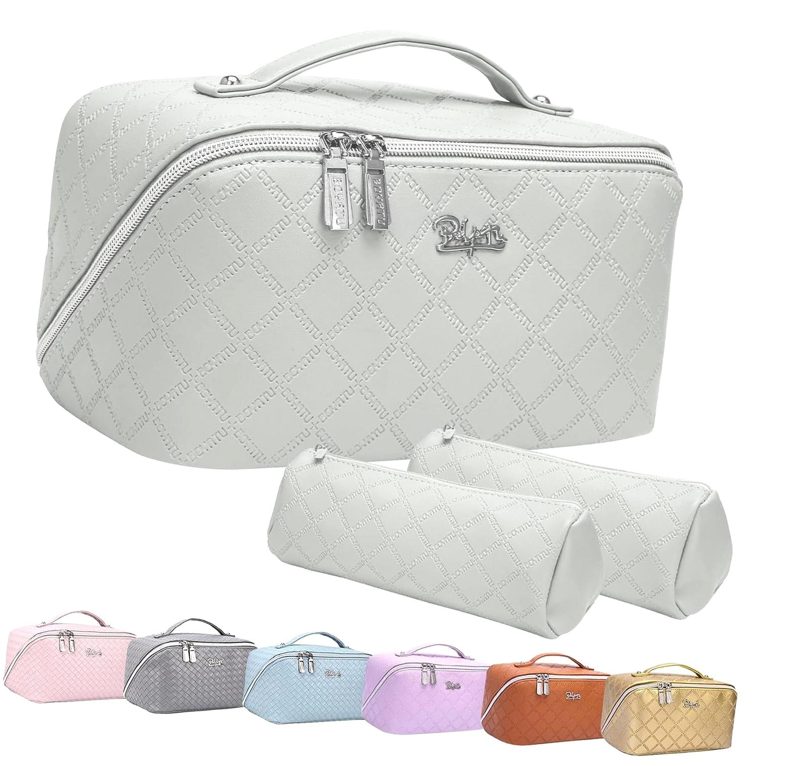 Coolnut Travel Makeup Bags Organizer Set: 3-Piece Large Makeup Bag - PU ...