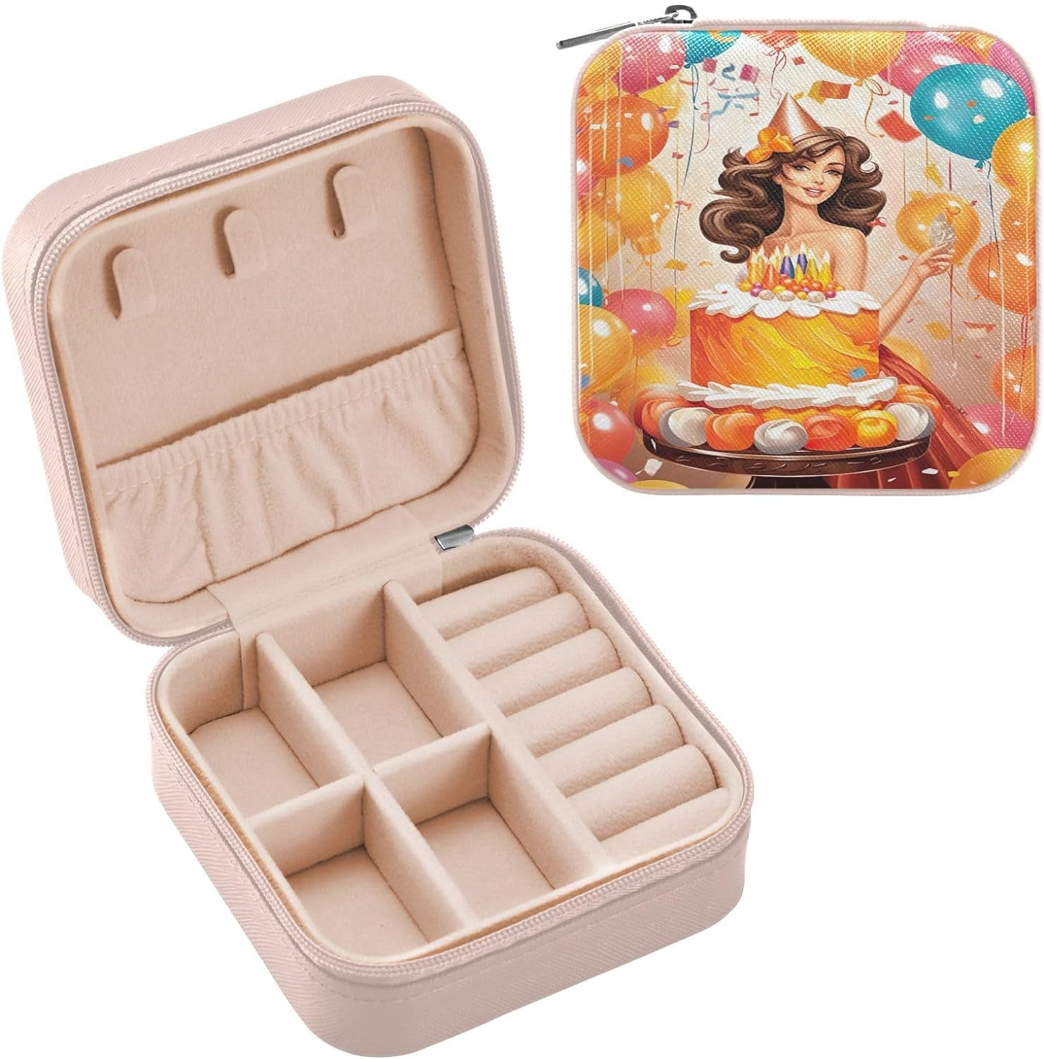 Coolnut Travel Small Jewelry Case Birthday Cake Balloons Jewelry ...