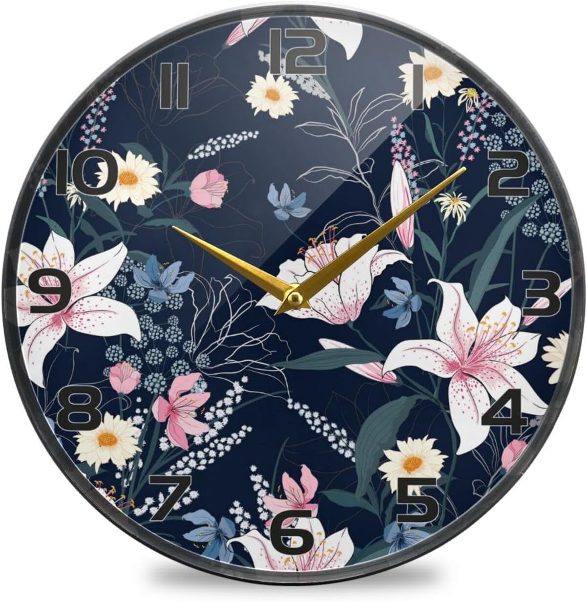 Coolnut Trendy Floral Wall Clock, 9.5 Inch Round Wall Clock, Acrylic ...