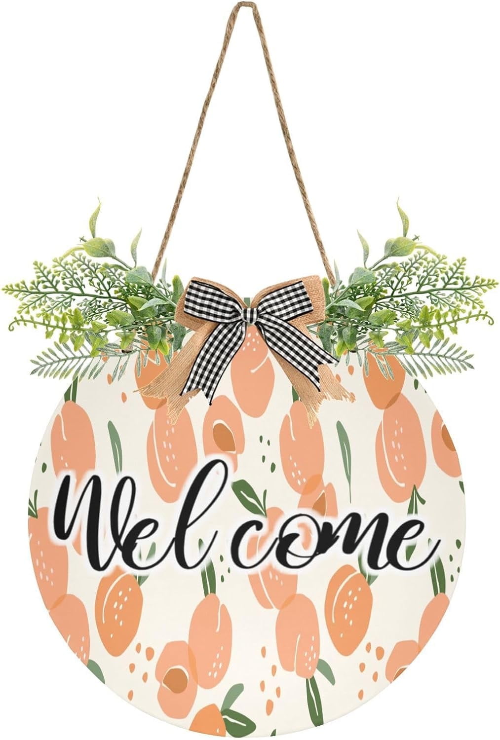 Coolnut Trendy Peaches Front Door Round, Hanging Welcome Sign, Front ...