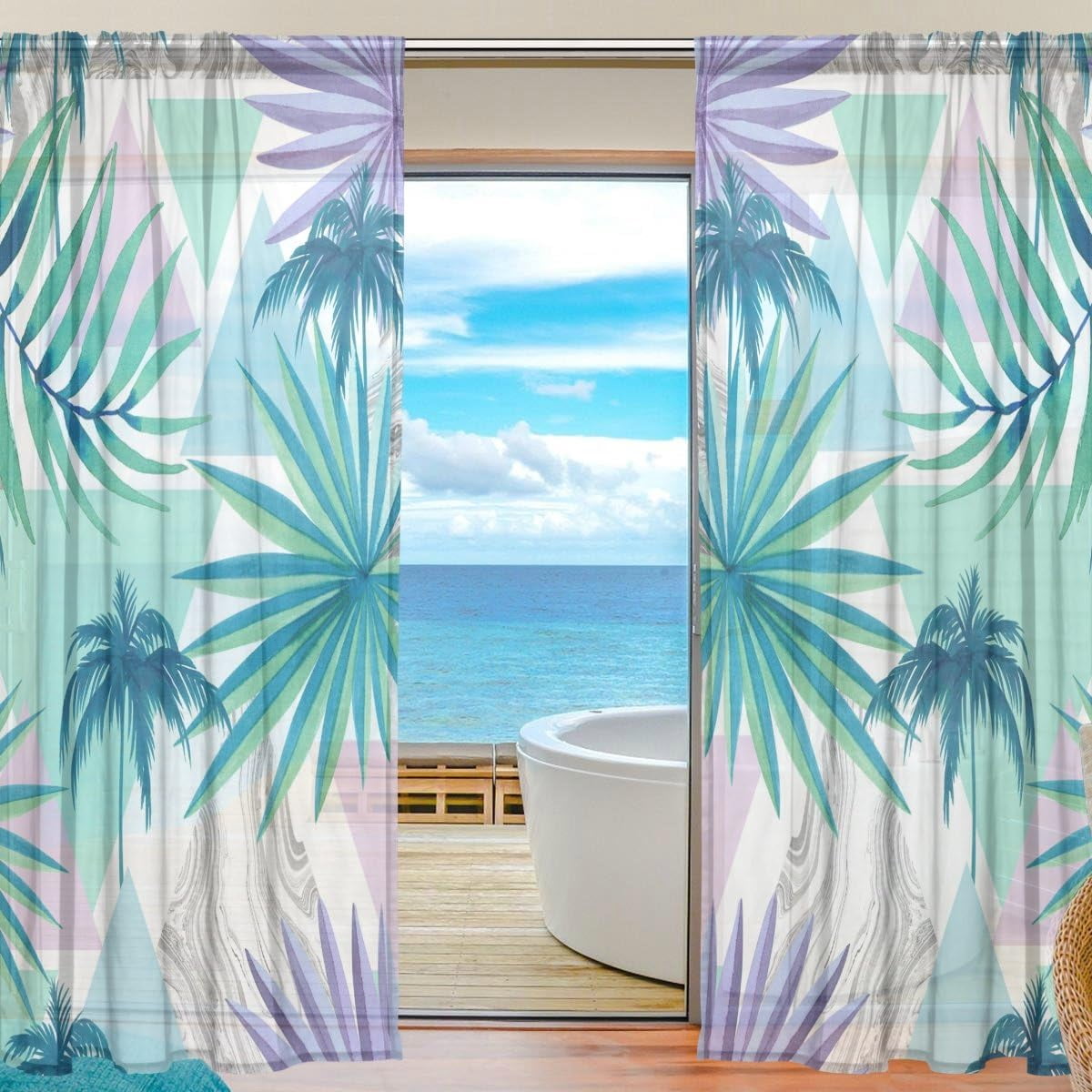 Coolnut Trendy Tropical Palm Sheer Gauze Door Curtain Window Curtain ...