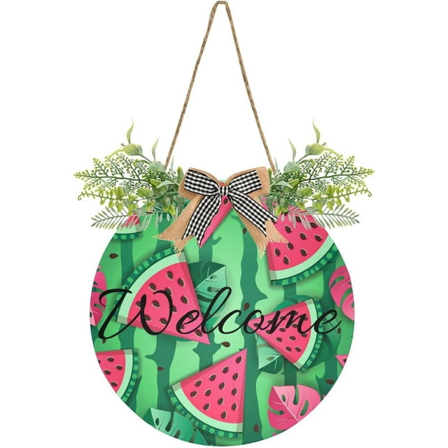 Coolnut Tropic Leaves Watermelon Welcome Sign for Front Door, Round ...