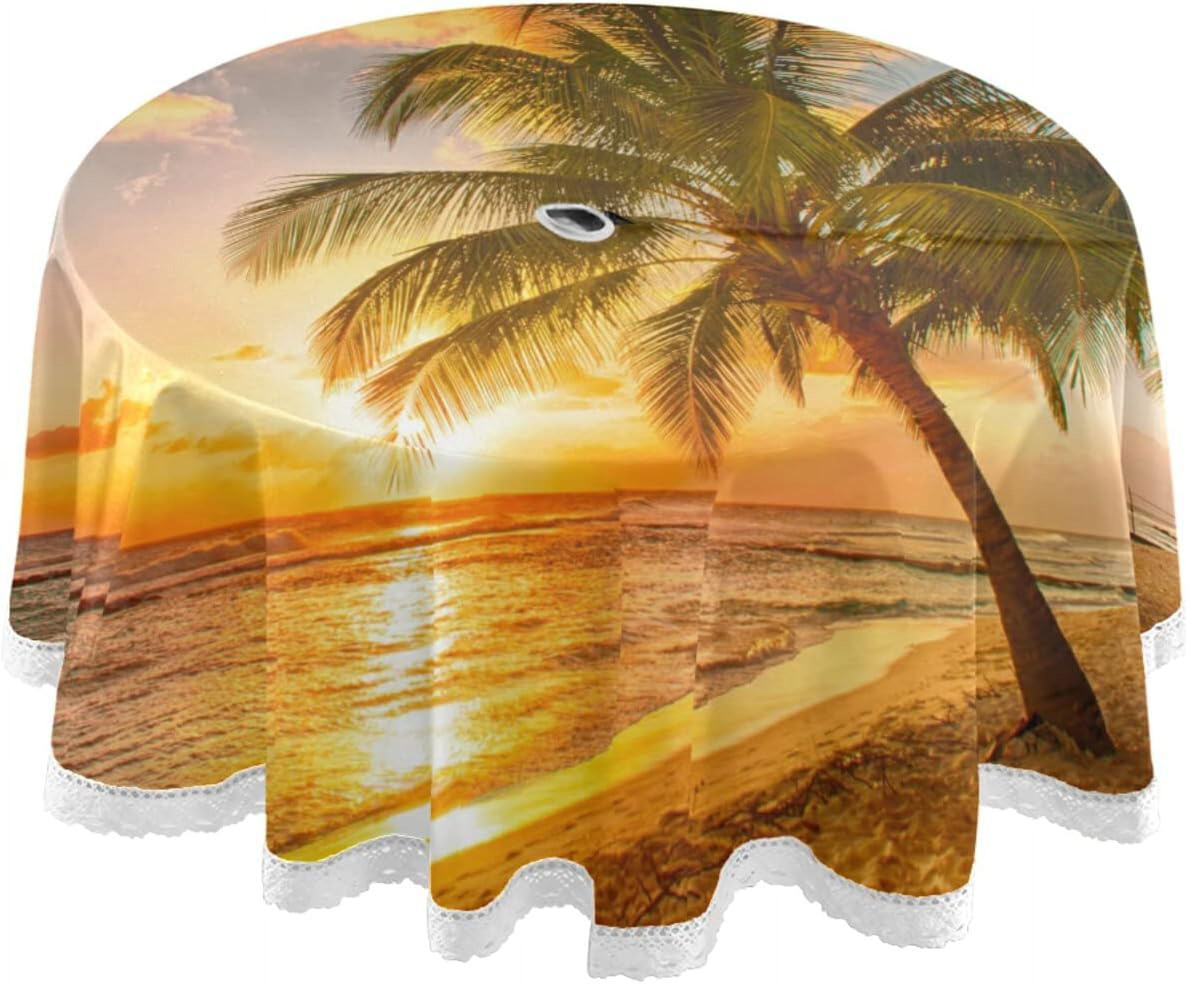 Coolnut Tropical Beautiful Sunset Round Tablecloth 60", Waterproof ...