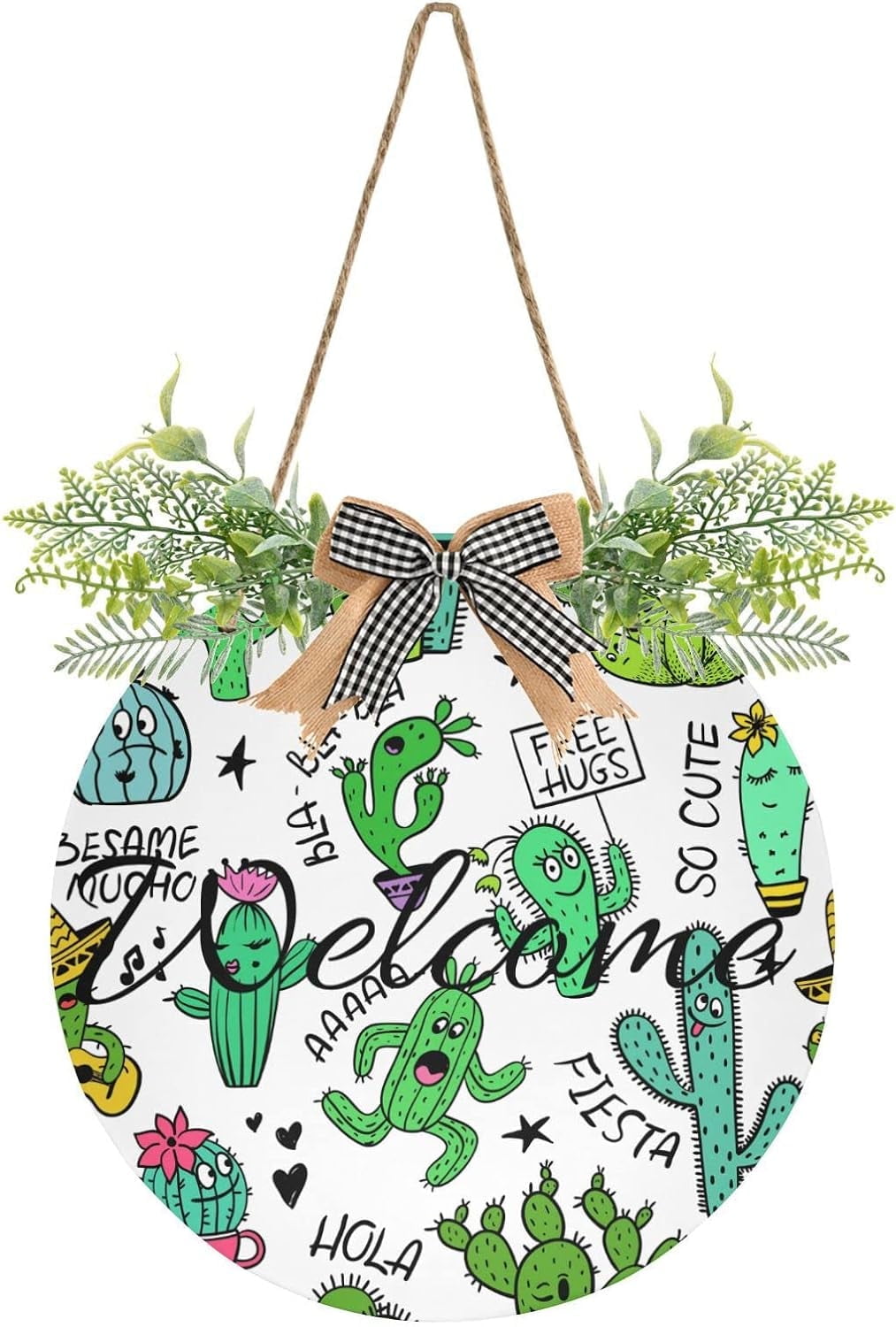 Coolnut Tropical Cactus Welcome Sign for Front Door, Round Sign Hanging ...