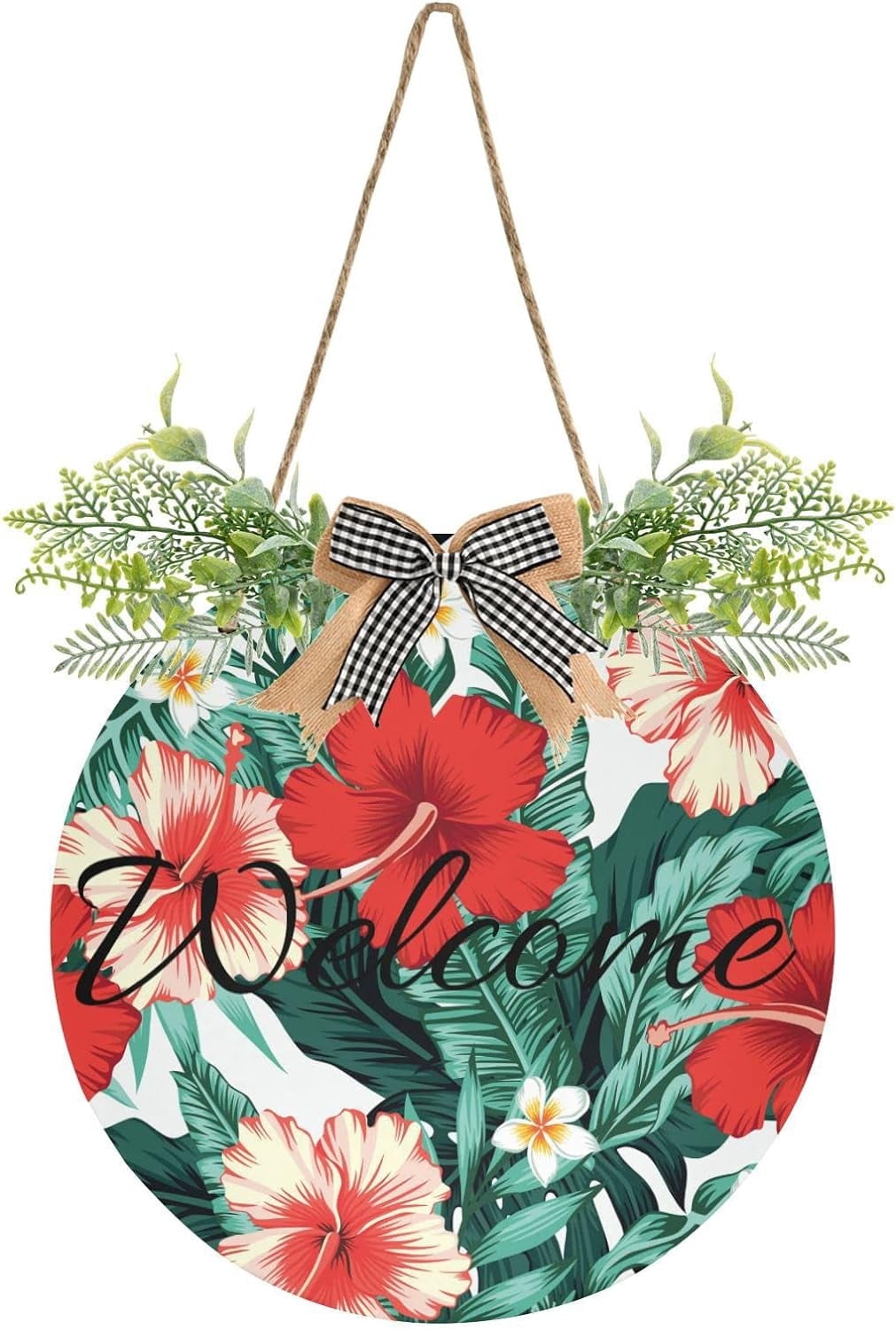 Coolnut Tropical Floral Welcome Sign for Front Door, Round Sign Hanging ...