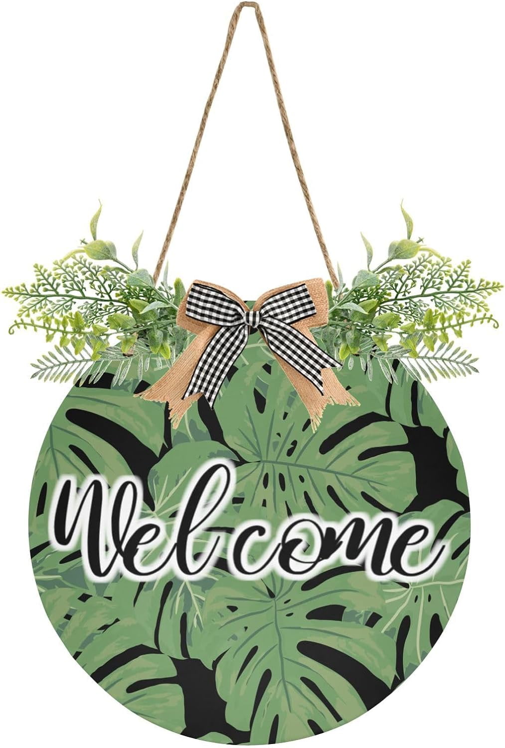 Coolnut Tropical Leaves Front Door Round, Hanging Welcome Sign, Front ...