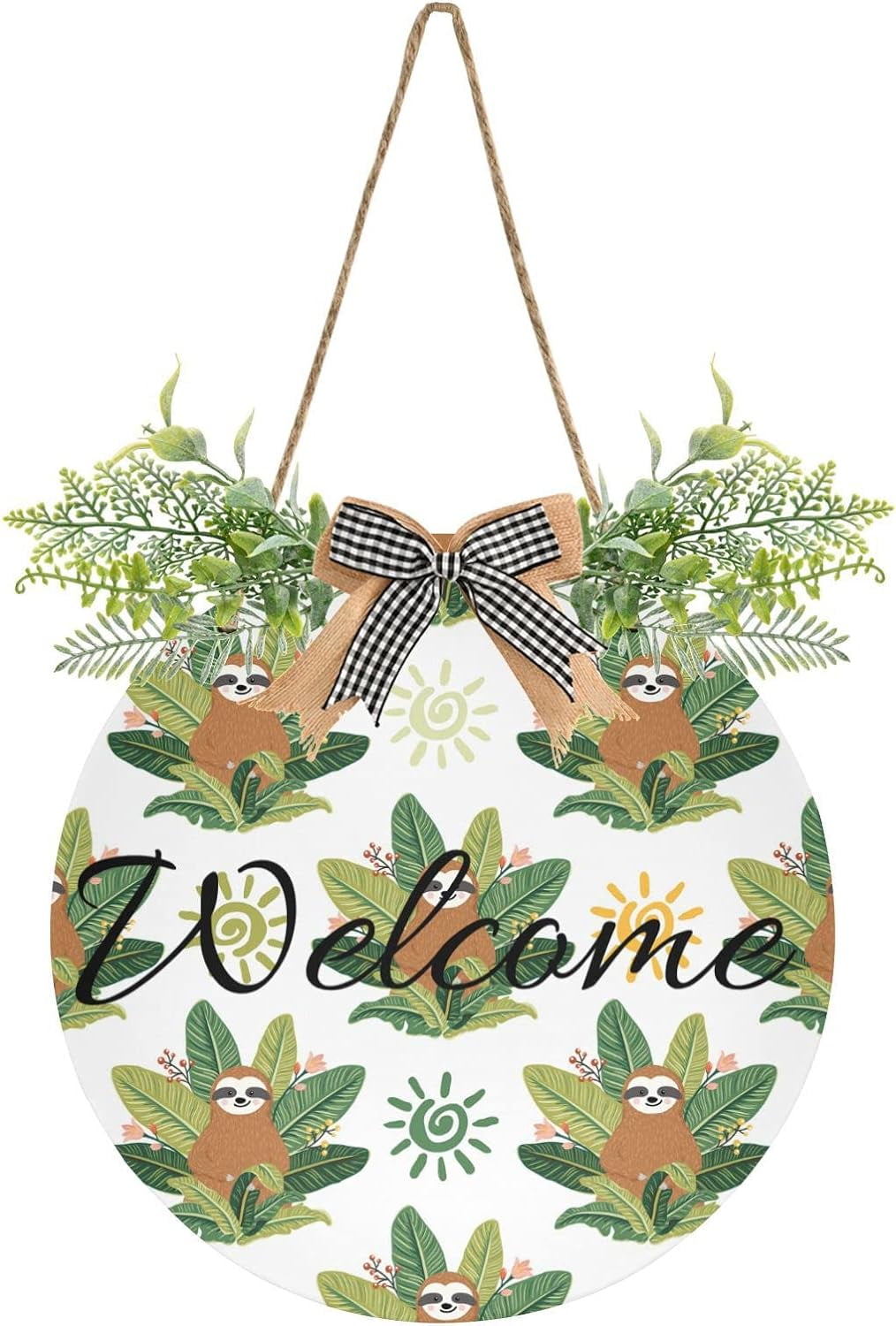 Coolnut Tropical Leaves Sloth Welcome Sign for Front Door, Round Sign ...