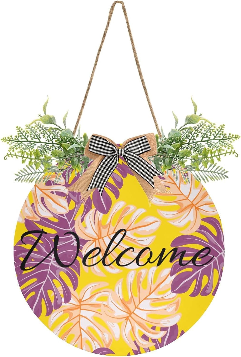 Coolnut Tropical Leaves Welcome Sign for Front Door, Round Sign Hanging ...