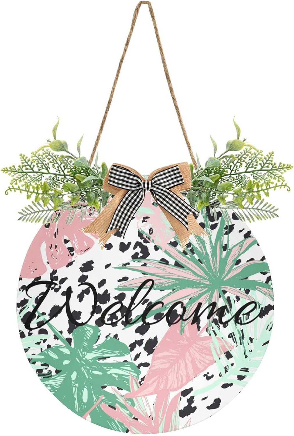 Coolnut Tropical Leaves Welcome Sign for Front Door, Round Sign Hanging ...