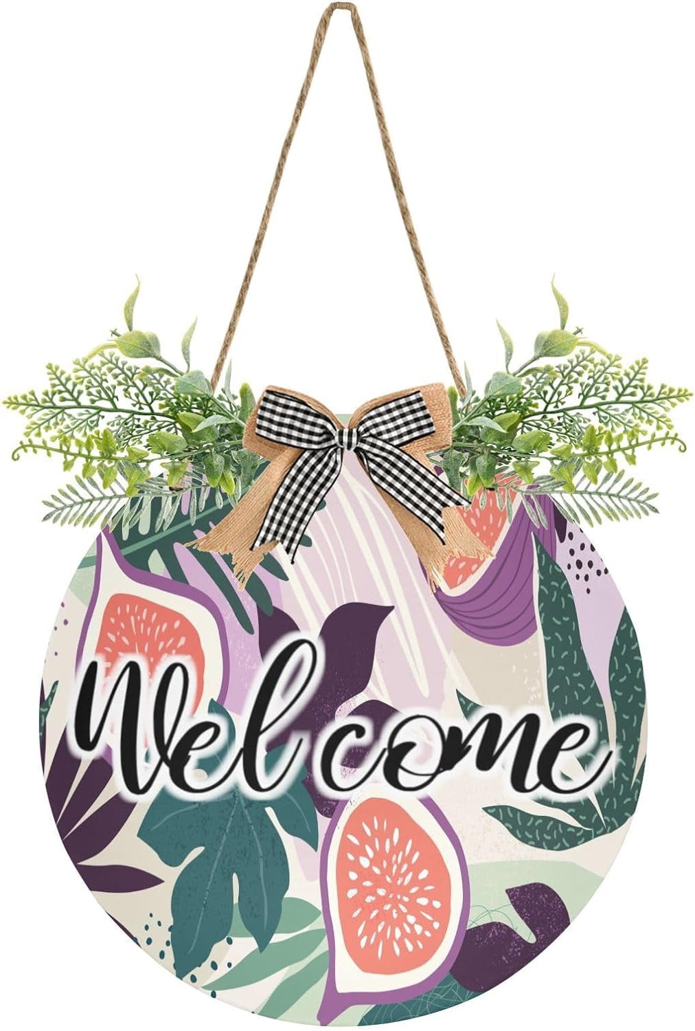 Coolnut Tropical Leaves and Figs Front Door Round, Hanging Welcome Sign ...