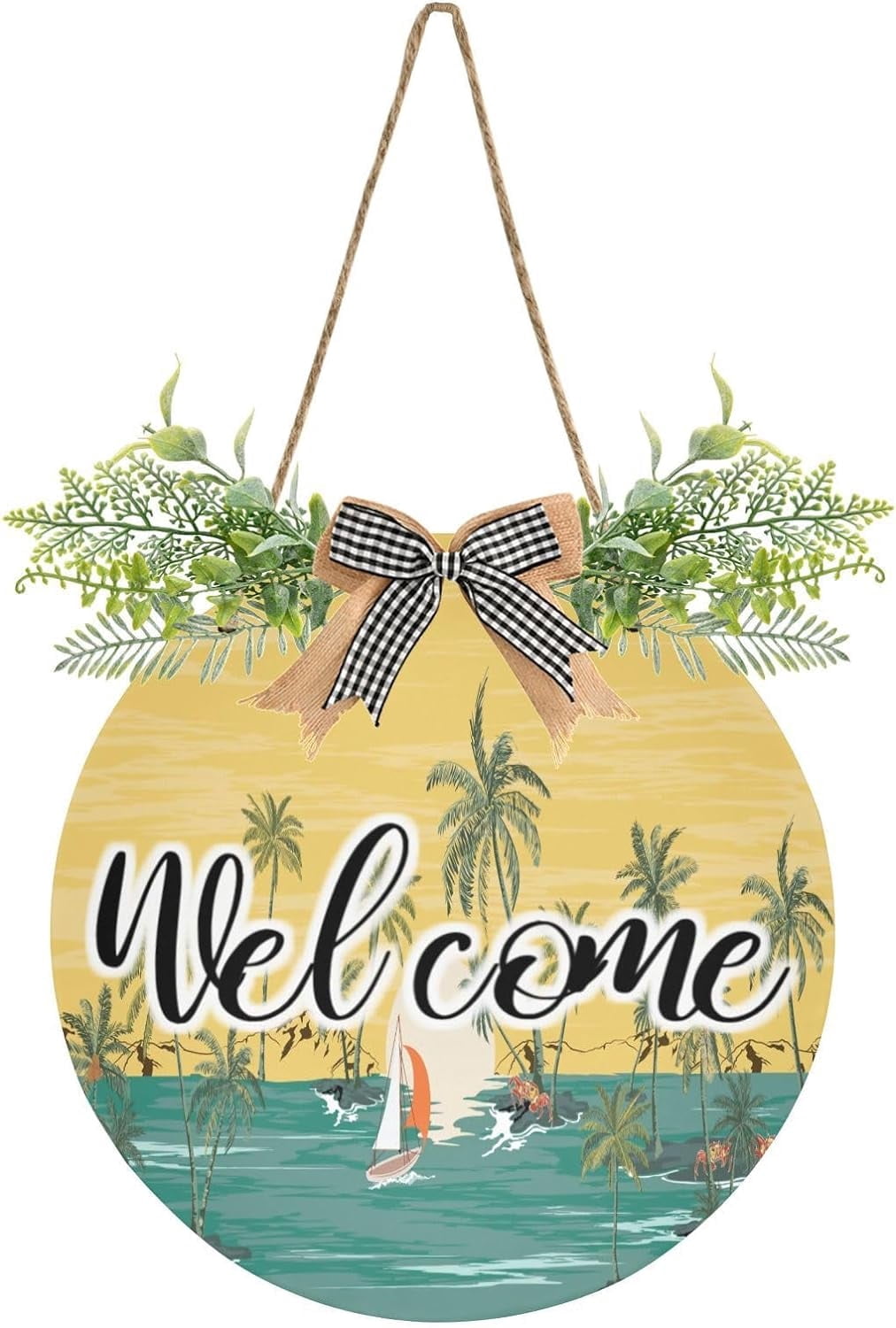 Coolnut Tropical Palm Island Front Door Round, Hanging Welcome Sign ...