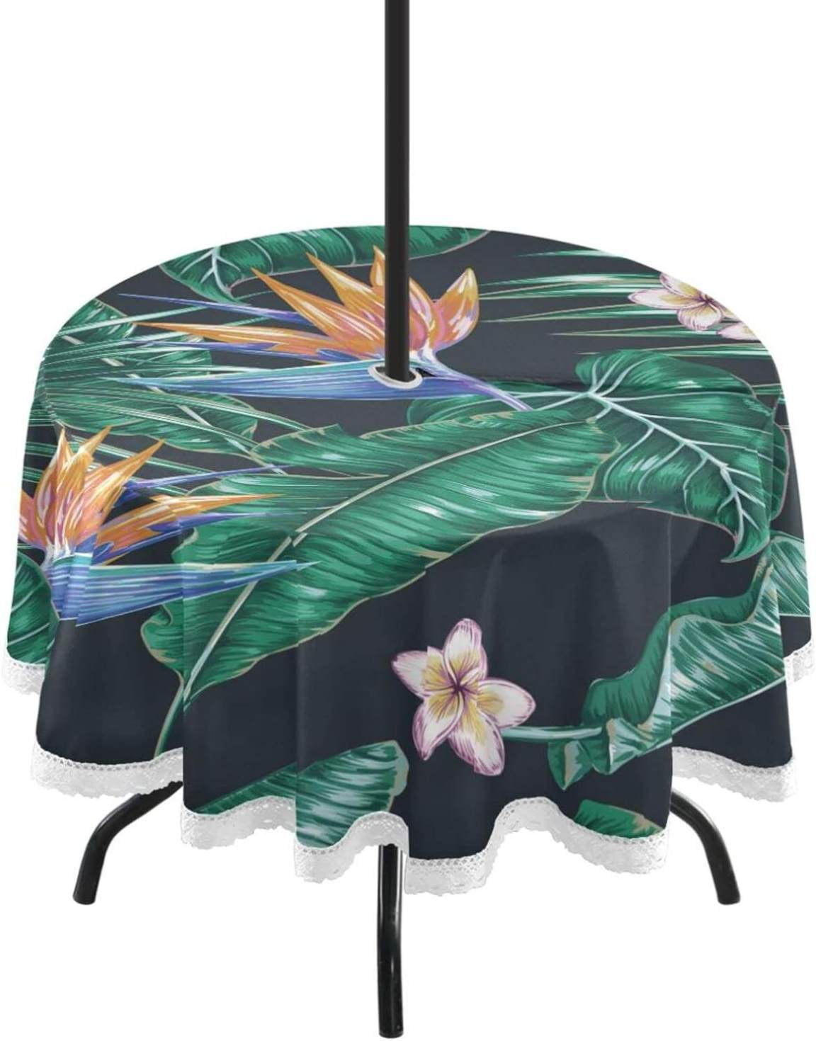 Coolnut Tropical Palm Leaves 60" Round Tablecloth with Zipper Umbrella ...