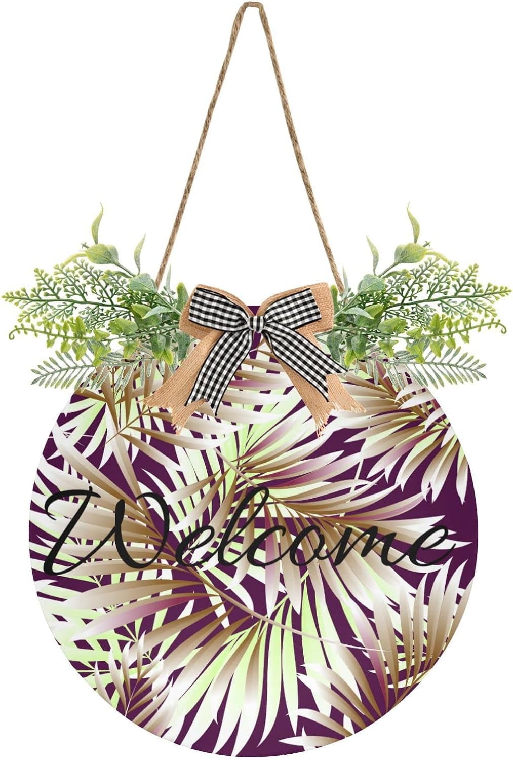 Coolnut Tropical Palm Leaves Welcome Sign for Front Door, Round Sign ...