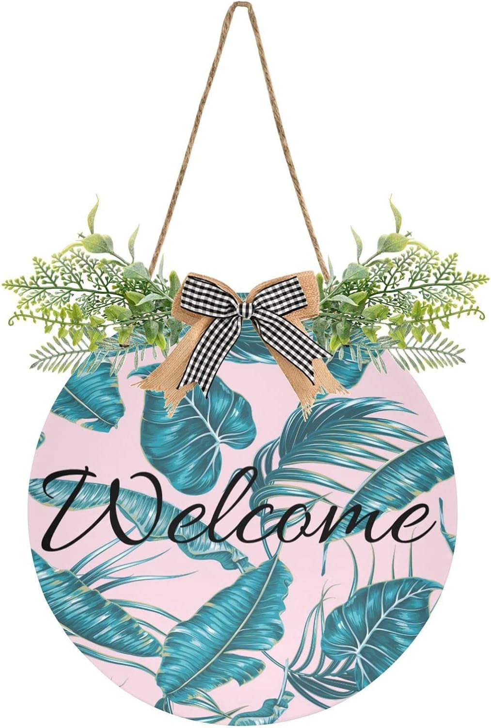 Coolnut Tropical Palm Leaves Welcome Sign for Front Door, Round Sign ...