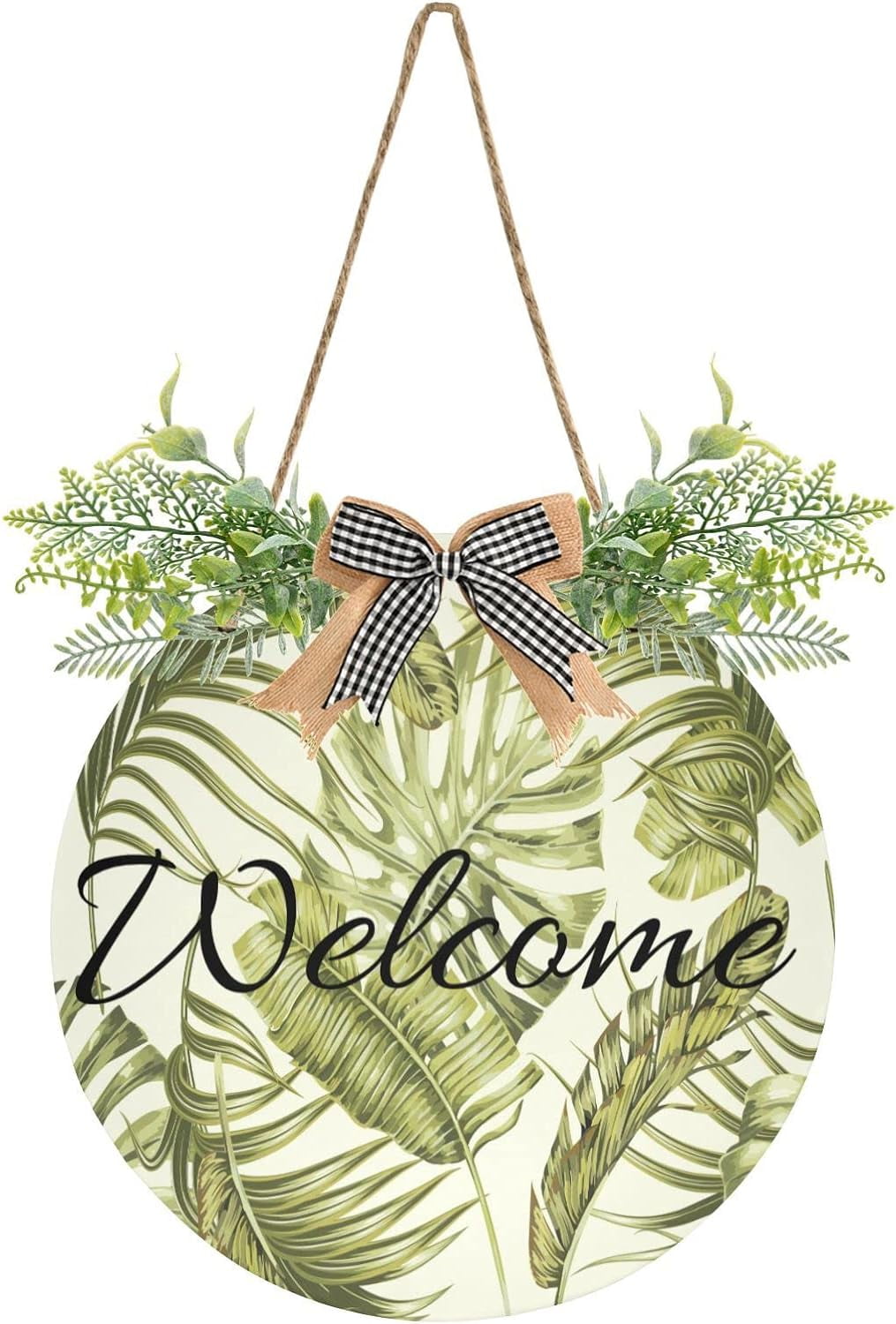 Coolnut Tropical Palm Leaves Welcome Sign for Front Door, Round Sign ...