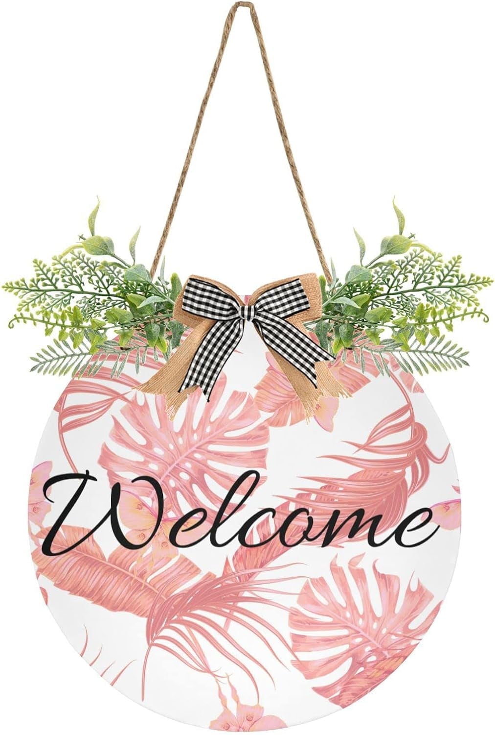 Coolnut Tropical Palm Leaves Welcome Sign for Front Door, Round Sign ...