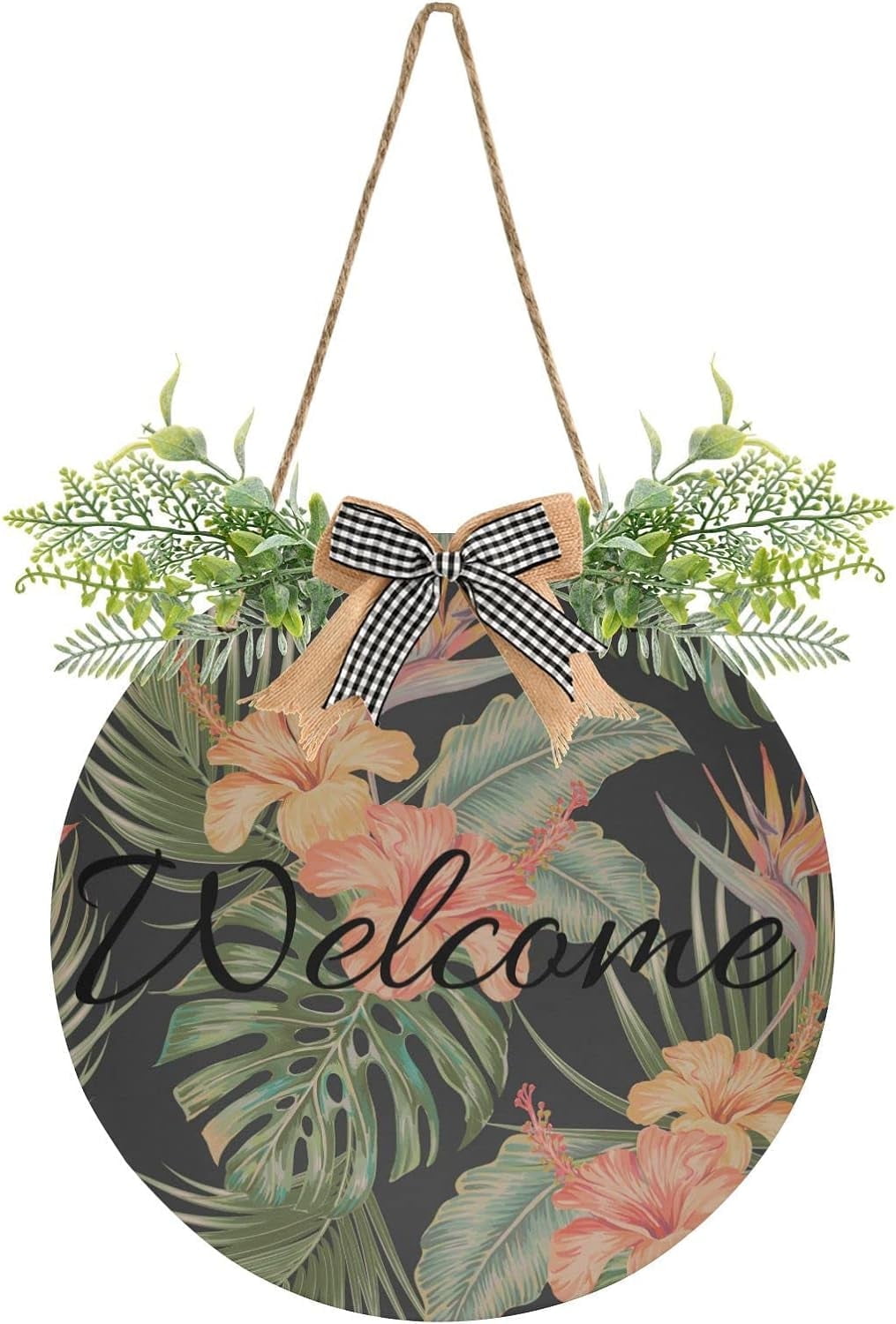 Coolnut Tropical Palm Leaves95987 Welcome Sign for Front Door, Round ...