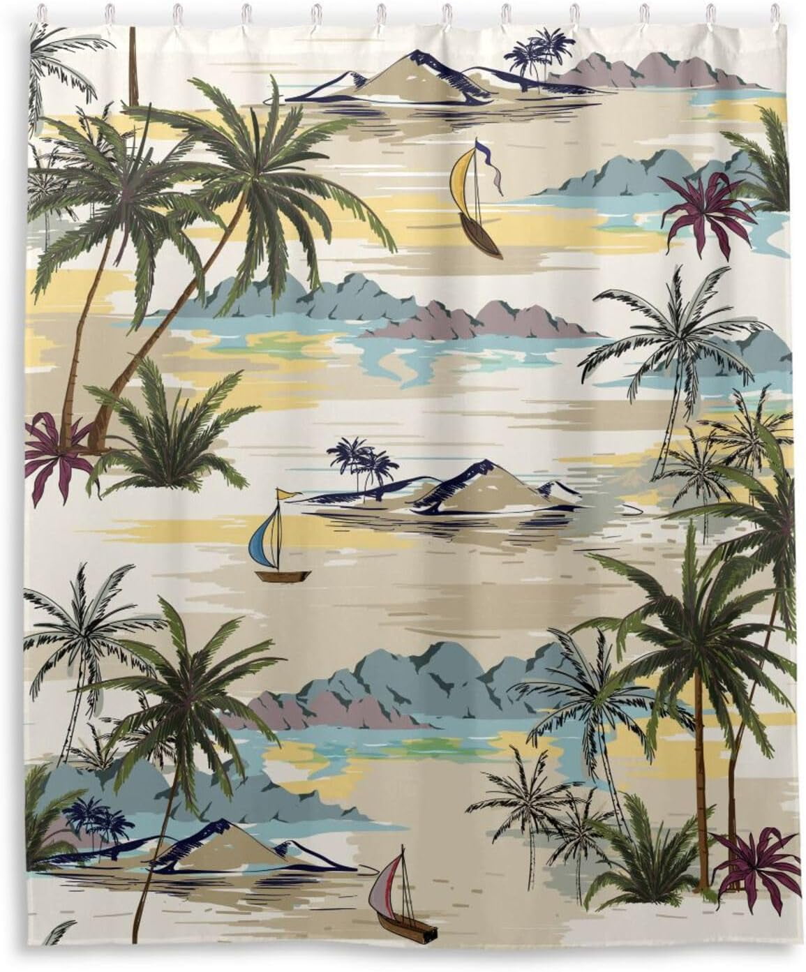 Coolnut Tropical Palm Trees Shower Curtain Bathroom Decor Watercolor ...