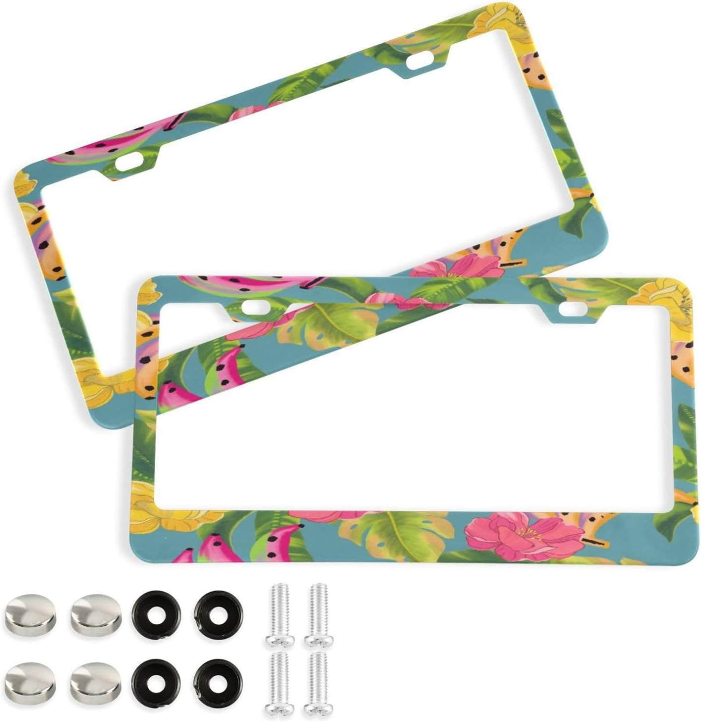 Coolnut Tropical Plants License Plate Frame 2 Pack 2 Holes Car Aluminum ...