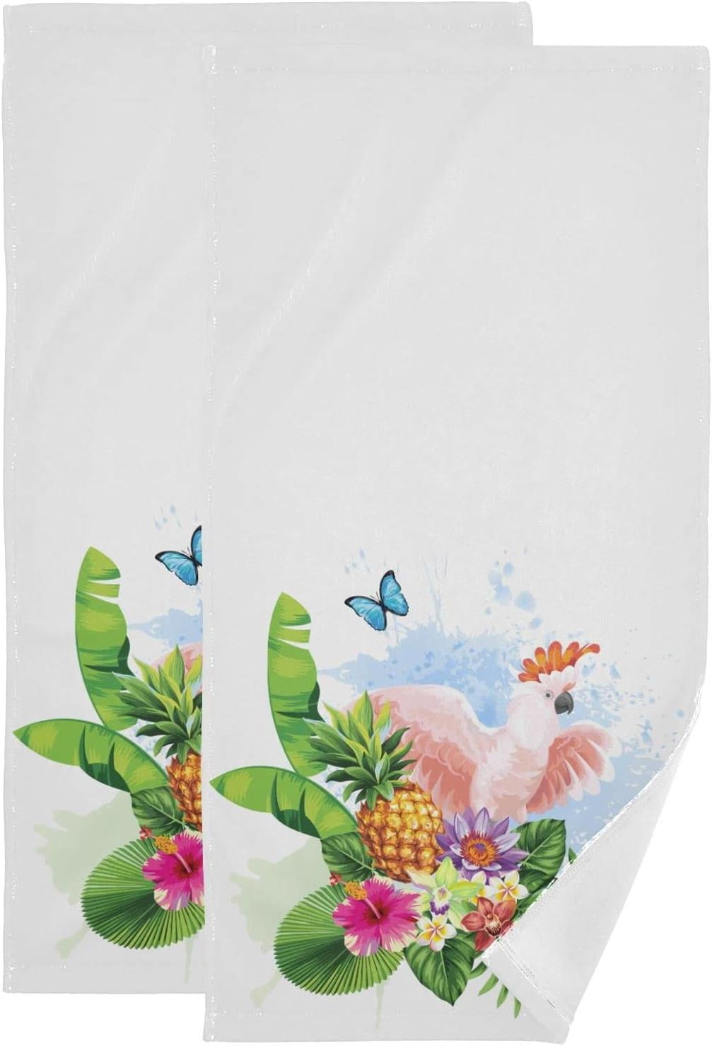Coolnut Tropical Summer Cockatoo Hand Towels 2 PCS, Palm Leaves Butterfly Kitchen Towel Ultra ...