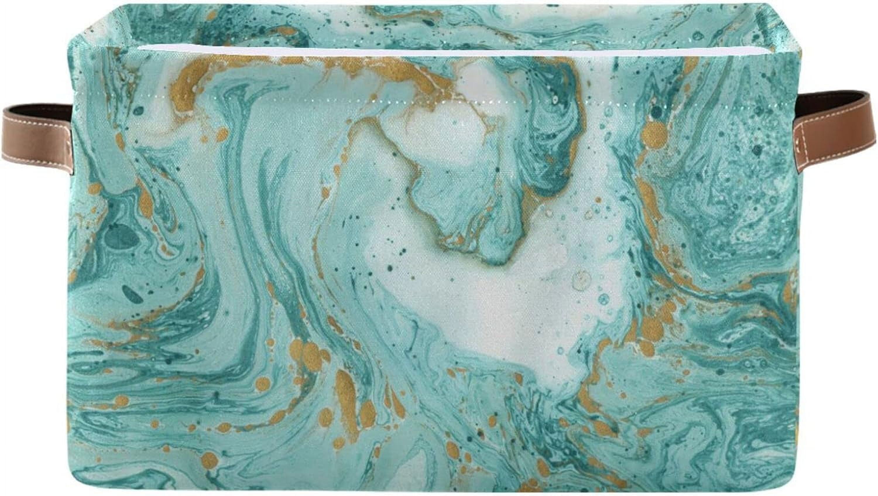 Coolnut Turquoise Marble Large Square Storage Basket Bin with Handles ...