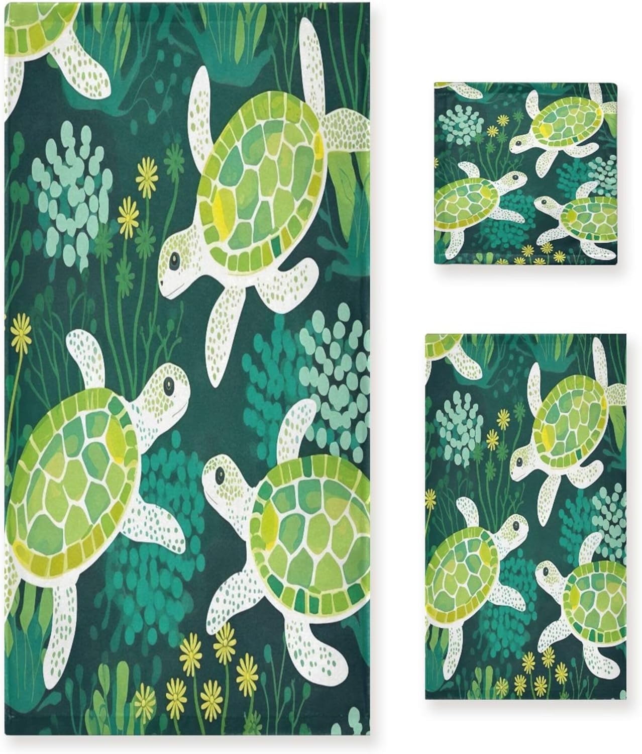 Coolnut Turtles Bathroom Towel Set of 3 with Hand Towel, Wash Cloths ...