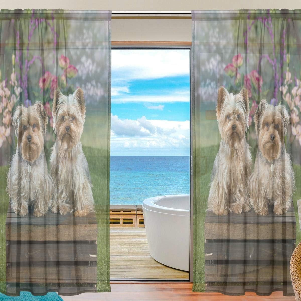 Coolnut Two Yorkshire Terrier Dogs Semi Sheer Curtains Window Voile ...