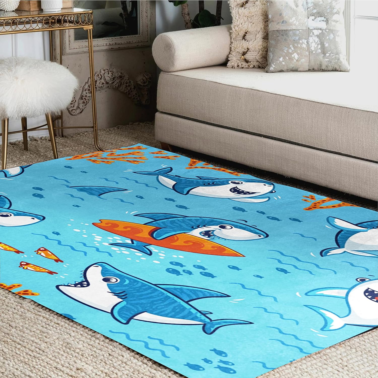Coolnut Underwater Cute Cartoon Shark Area Rug Rugs Mat for Living Room ...