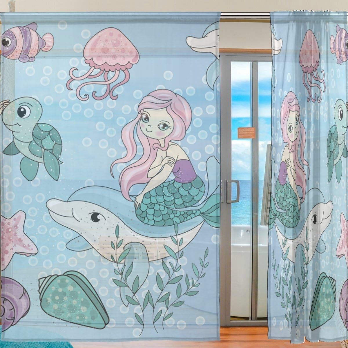 Coolnut Underwater Magic Fairyland Sheer Gauze Door Curtain Window ...