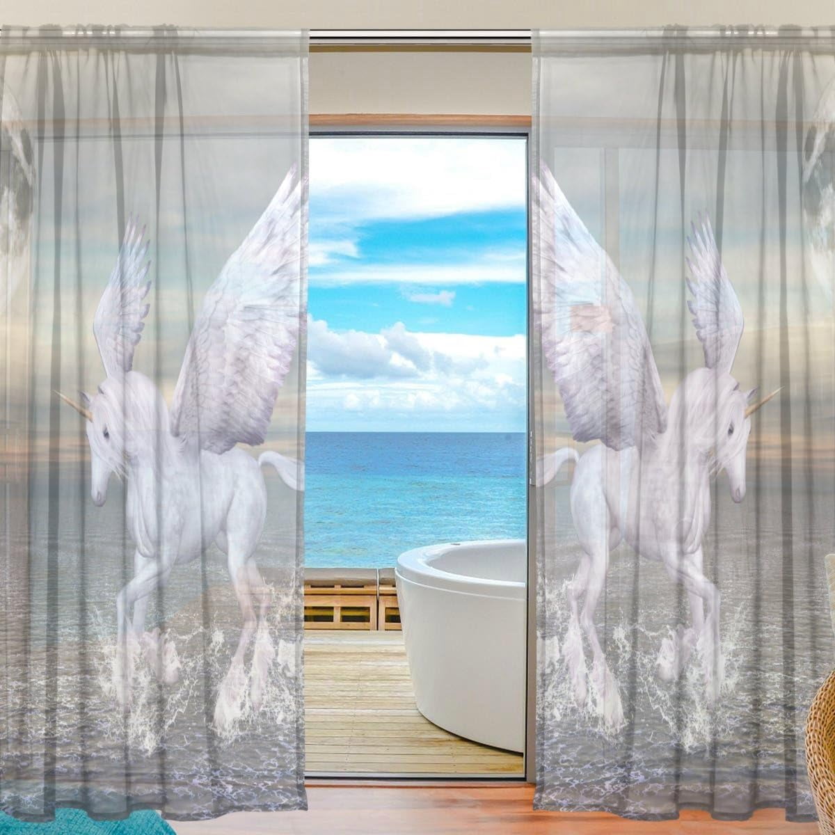 Coolnut Unicorn Flying Over The Sea Sheer Gauze Door Curtain Window ...